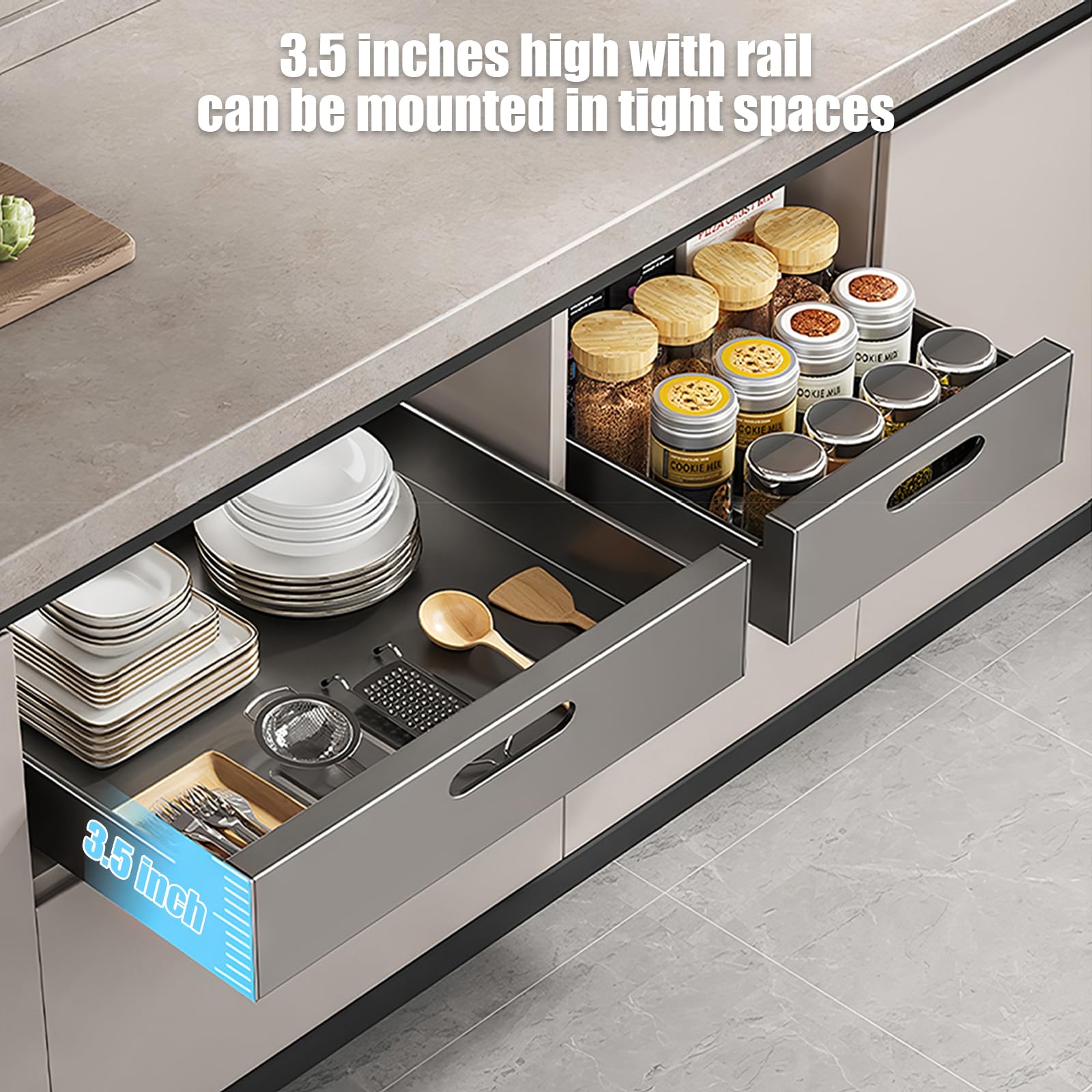 Pull Out Cabinet Organizer, Fixed with Adhesive Film, Slide Out Pantry Shelves, Pull-Out Drawers, Sliding Under Sink Storage Organization, for Kitchen, Living Room, Bathroom, 16.9"D x 11.8"W x 3.1"H
