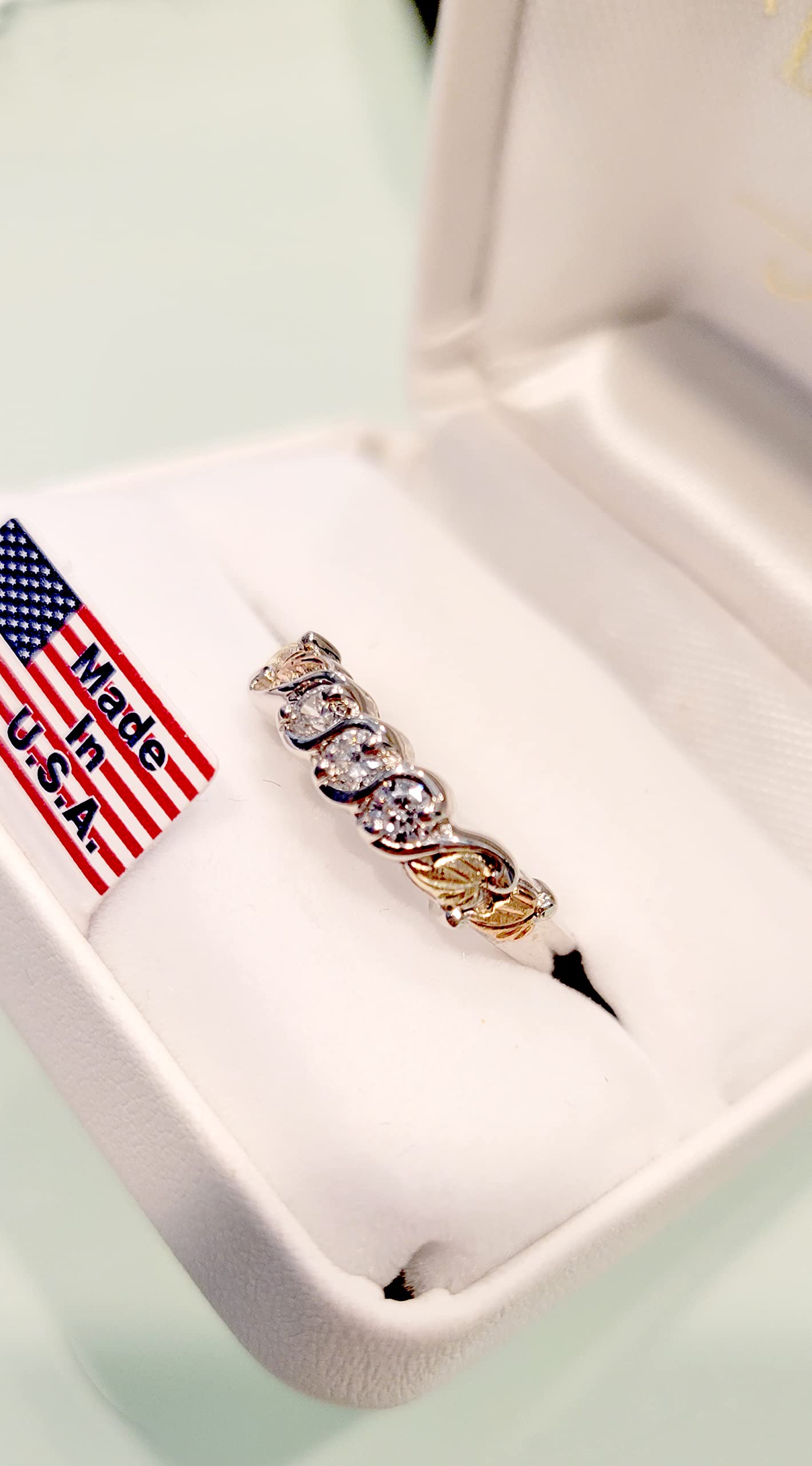 Past, Present Future CZ Band, Sterling Silver, 12k Green and Rose Gold Black Hills Gold Motif, Size 8