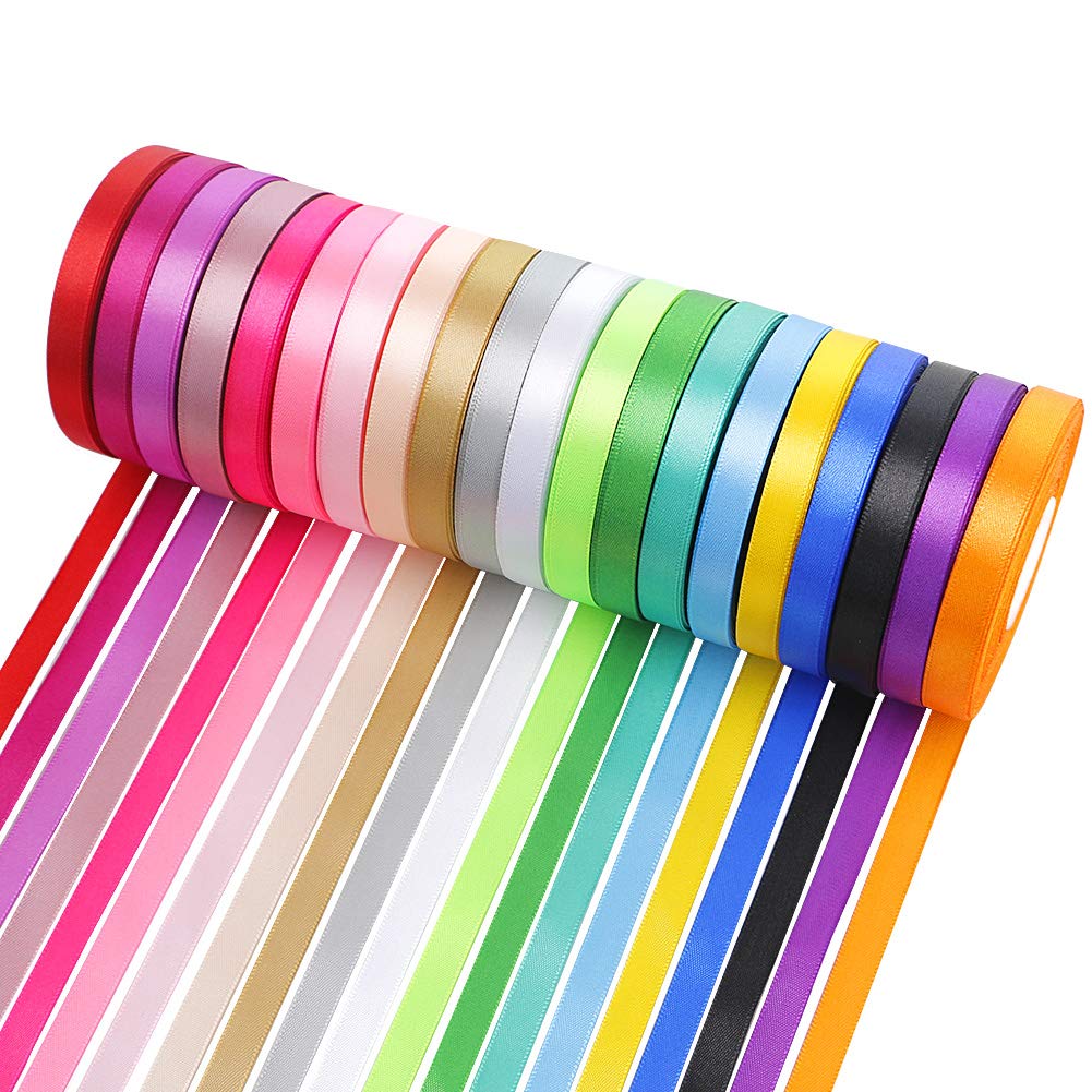 Satin Ribbon for Gift Wrapping 2/5 Inch Wide 20 Colors 600 Yards Making Crafts Sewing Party Wedding Decoration
