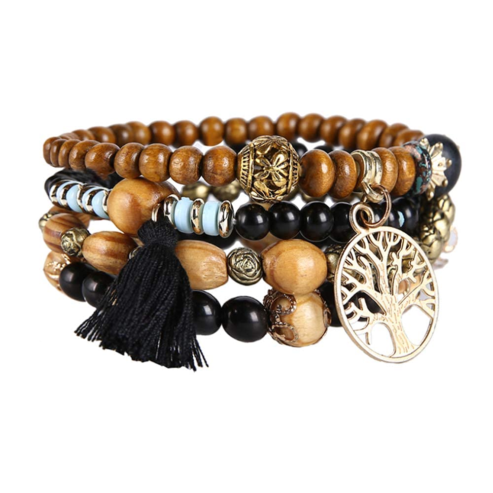 Twinfree Bohemian Stackable Bracelets Set for Women Boho Stretch Multilayer Colorful Stack Beads Bracelet 4 Pack