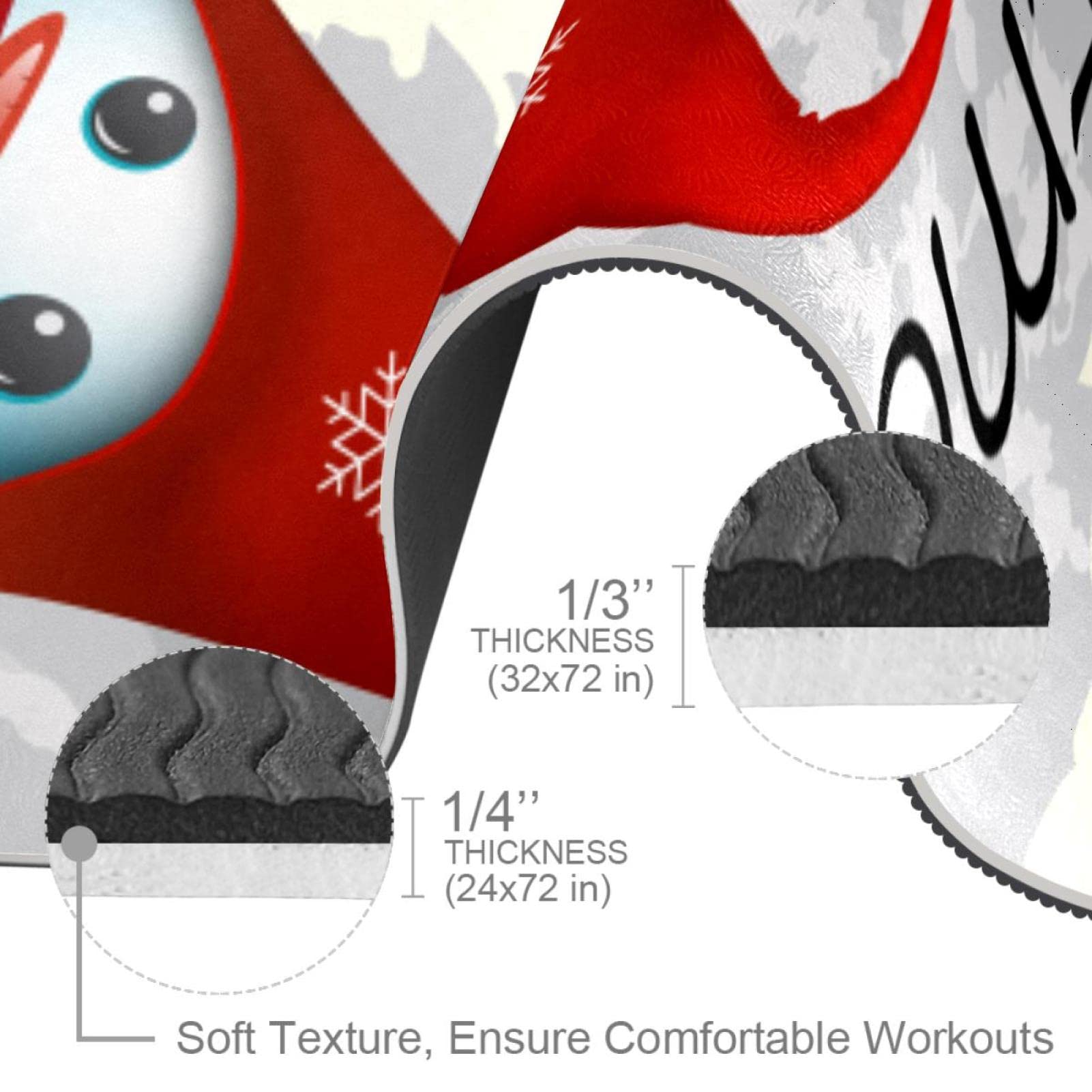 Yoga Mat, Yoga Mats for Home Workout, Workout Mat, Exercise Mats, Pilates Mat, Merry Christmas Red Bird Moon Snowman