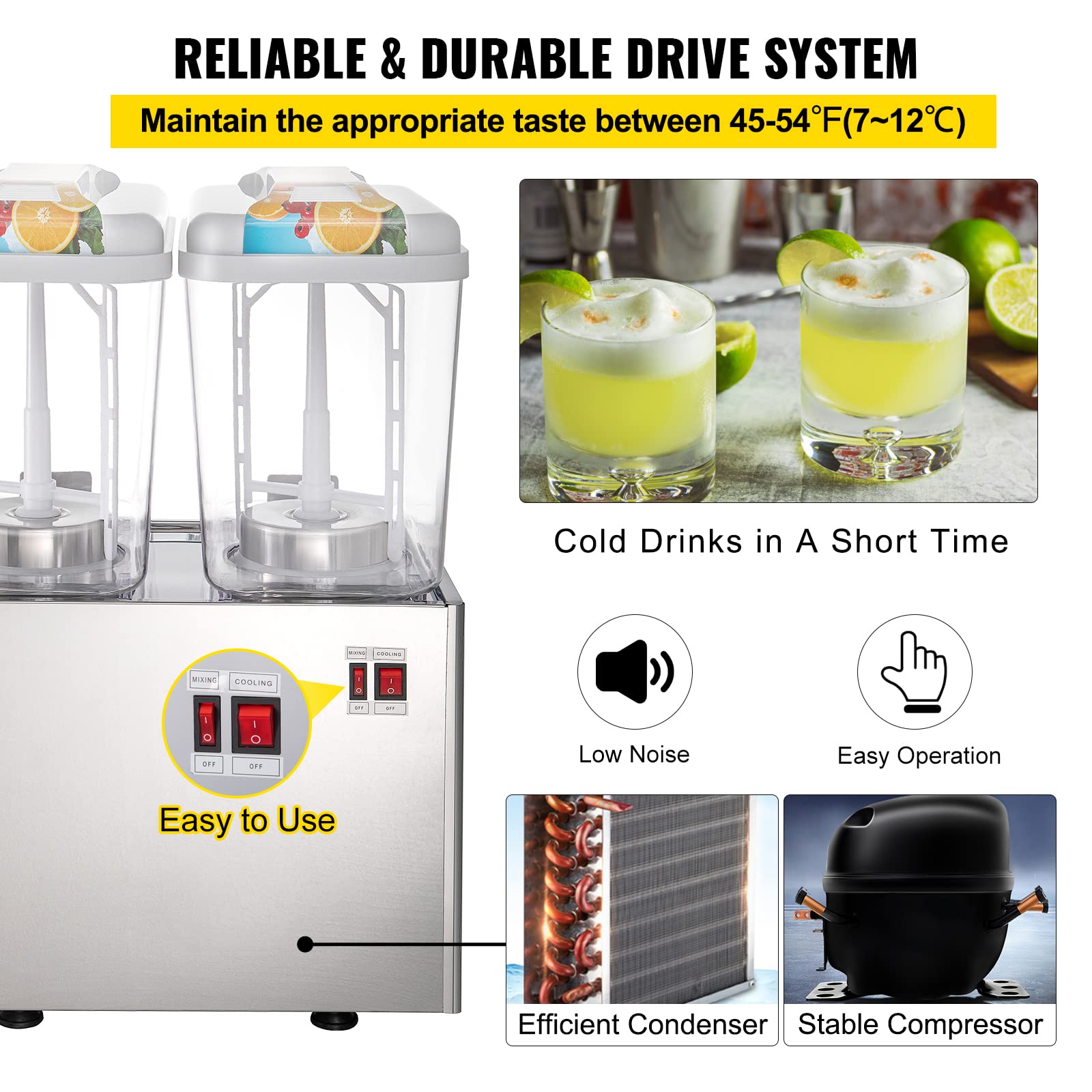VEVOR Commercial Beverage Dispenser, 9.5 Gallon, Stainless Steel, White