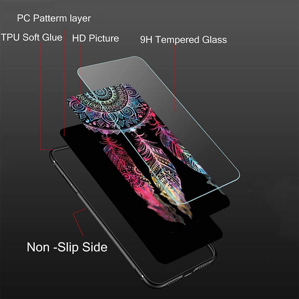 Phone Case for Samsung Galaxy A40 Cover,Tempered Glass Back Cover Soft Silicone Anti Scratch Bumper Design LB-3 Dream Catcher Watercolor Dreamcatcher Protective Case