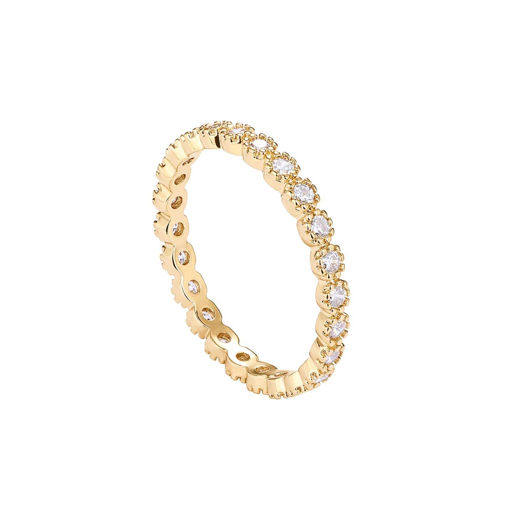 PAVOI 14K Yellow Gold Plated Rings Cubic Zirconia Band | Marquise Milgrain Eternity Bands | Yellow Gold Rings for Women Size 8