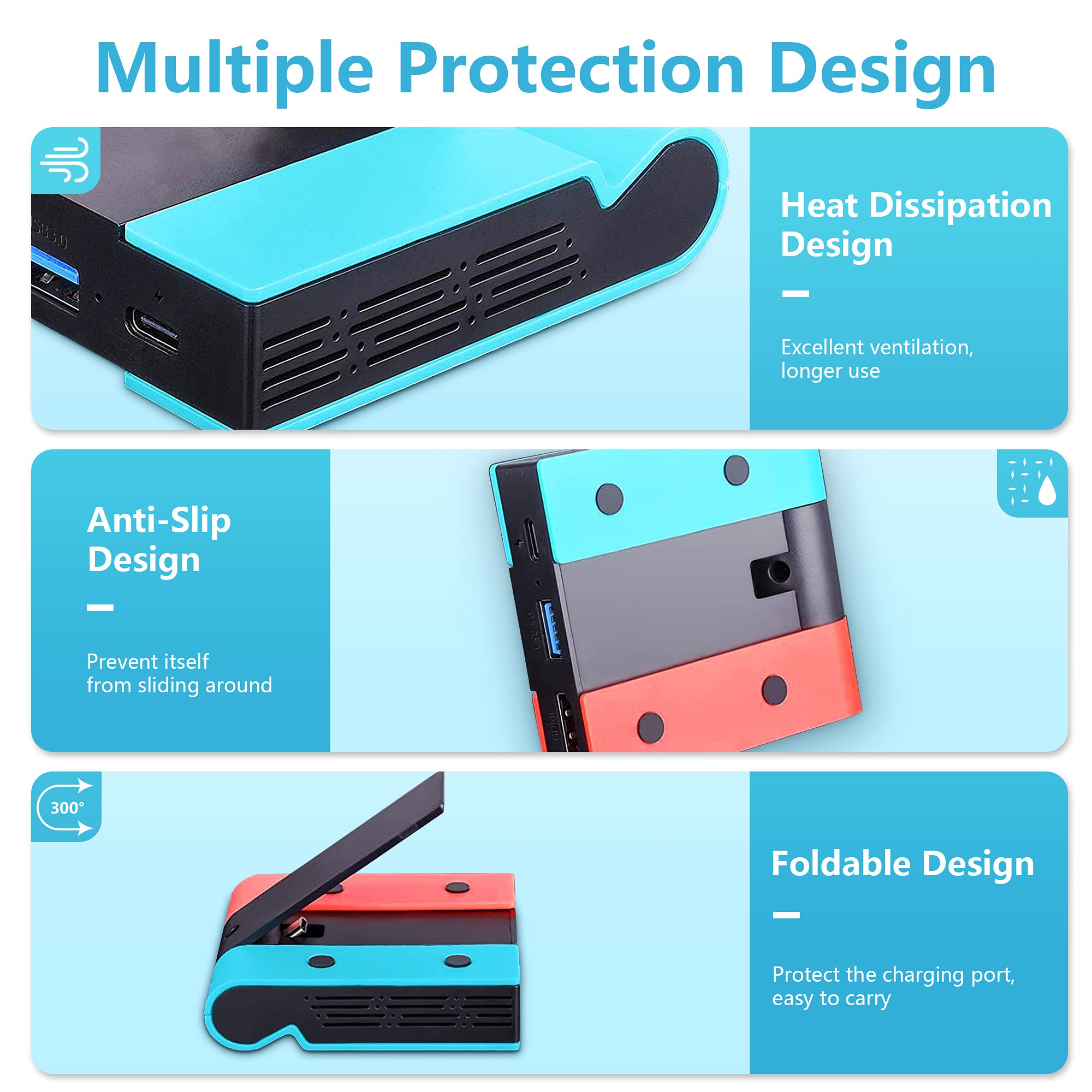 Volantech Switch Dock for Nintendo Switch, TV Docking Station Switch Dock Replacement Foldable TV Dock Station Portable with 4K HDMI TV Adapter and USB 3.0 Port