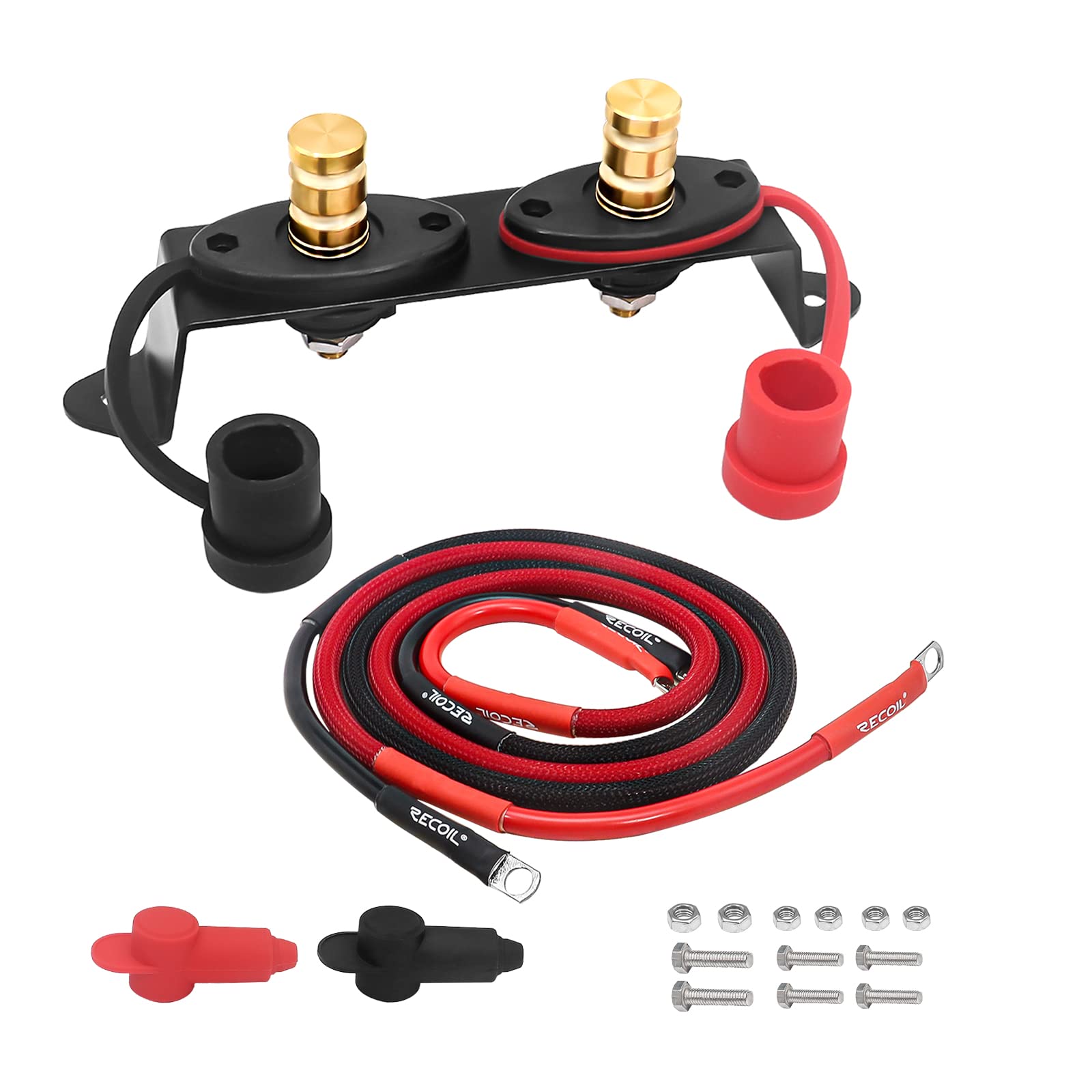 UTV Remote Battery Charging and Jump Posts, Battery Terminals Relocation Kit with 4 Gauge Tinned OFC Cable & Mounting Bracket, Quick & Easy Charging, for UTV ATV Slingshot Car Trucks RV Tractor Boat