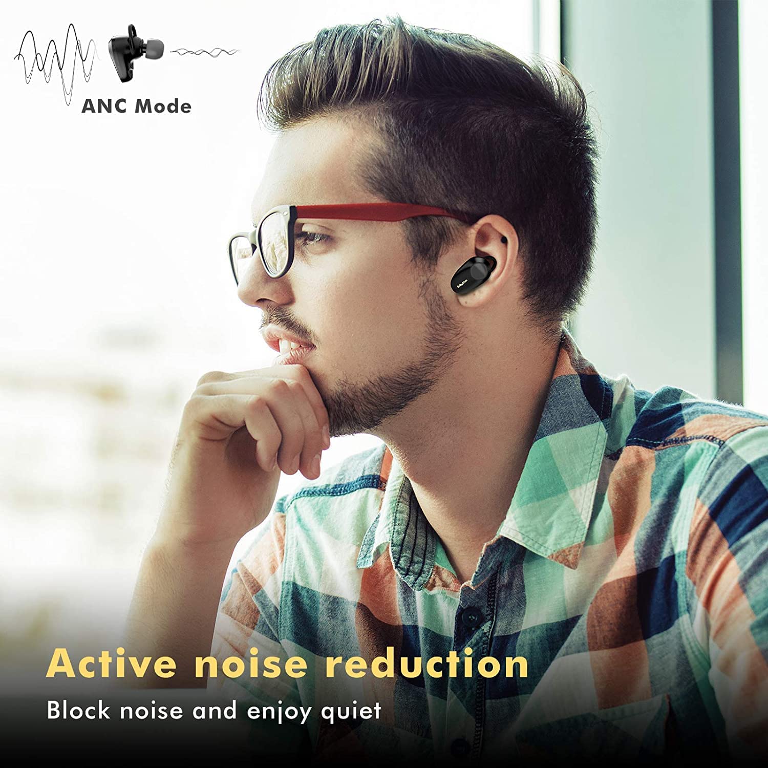 Srhythm Soulmate Series S5 Active Noise Cancelling Earbuds, Wireless ANC Bluetooth 5.1 Earphones with 50 Hours’ Playtime HiFi Stereo Deep Bass and Touch Control for Sports,Travel
