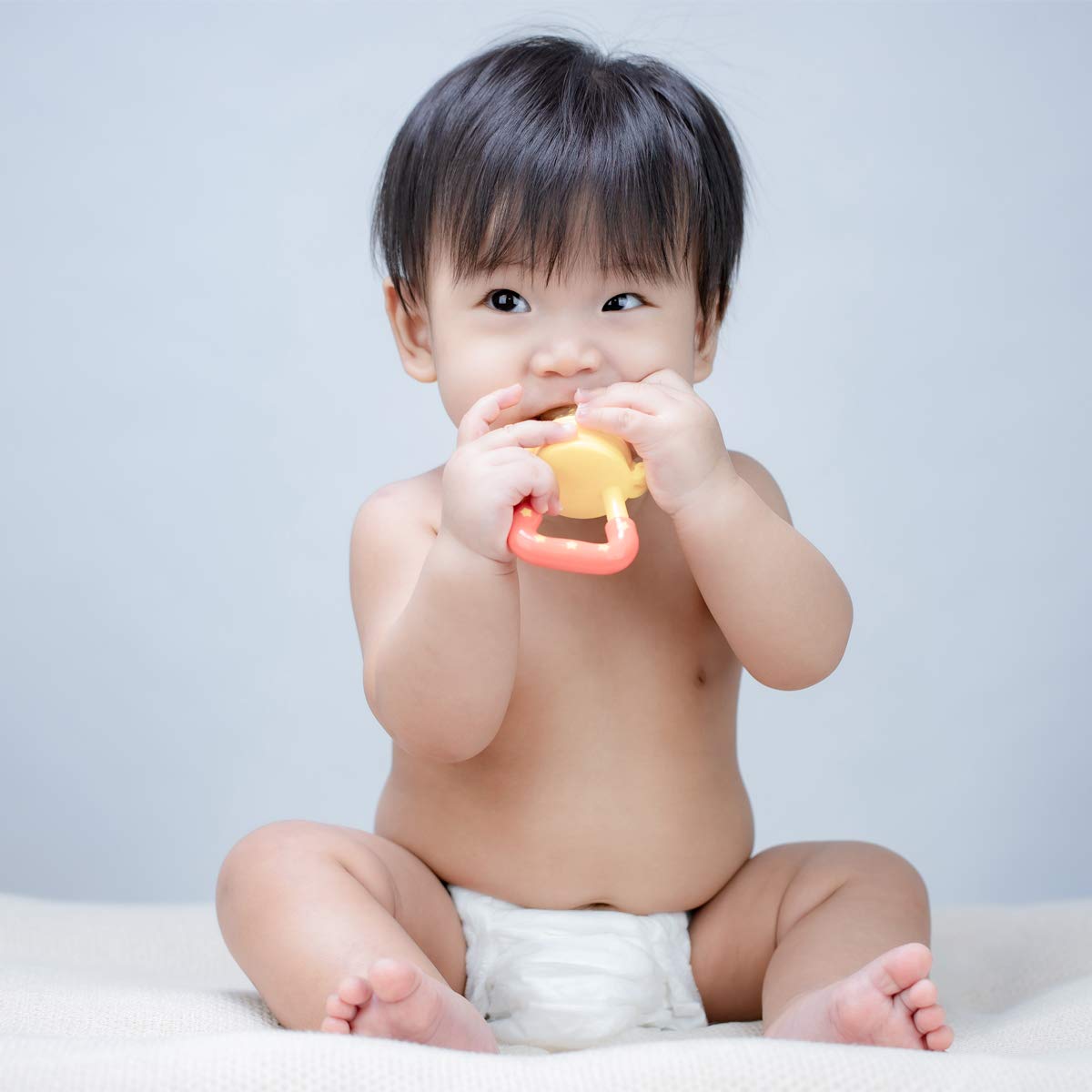 Stand-Up Teething Toys for Babies 0-6 Months 6-12 Months - Teethers with 2 × Baby Fruit Feeders and 4 × Baby Teether - BPA Free/Freezer Free - Different Soft Textures for Infant and Toddlers (Pink)
