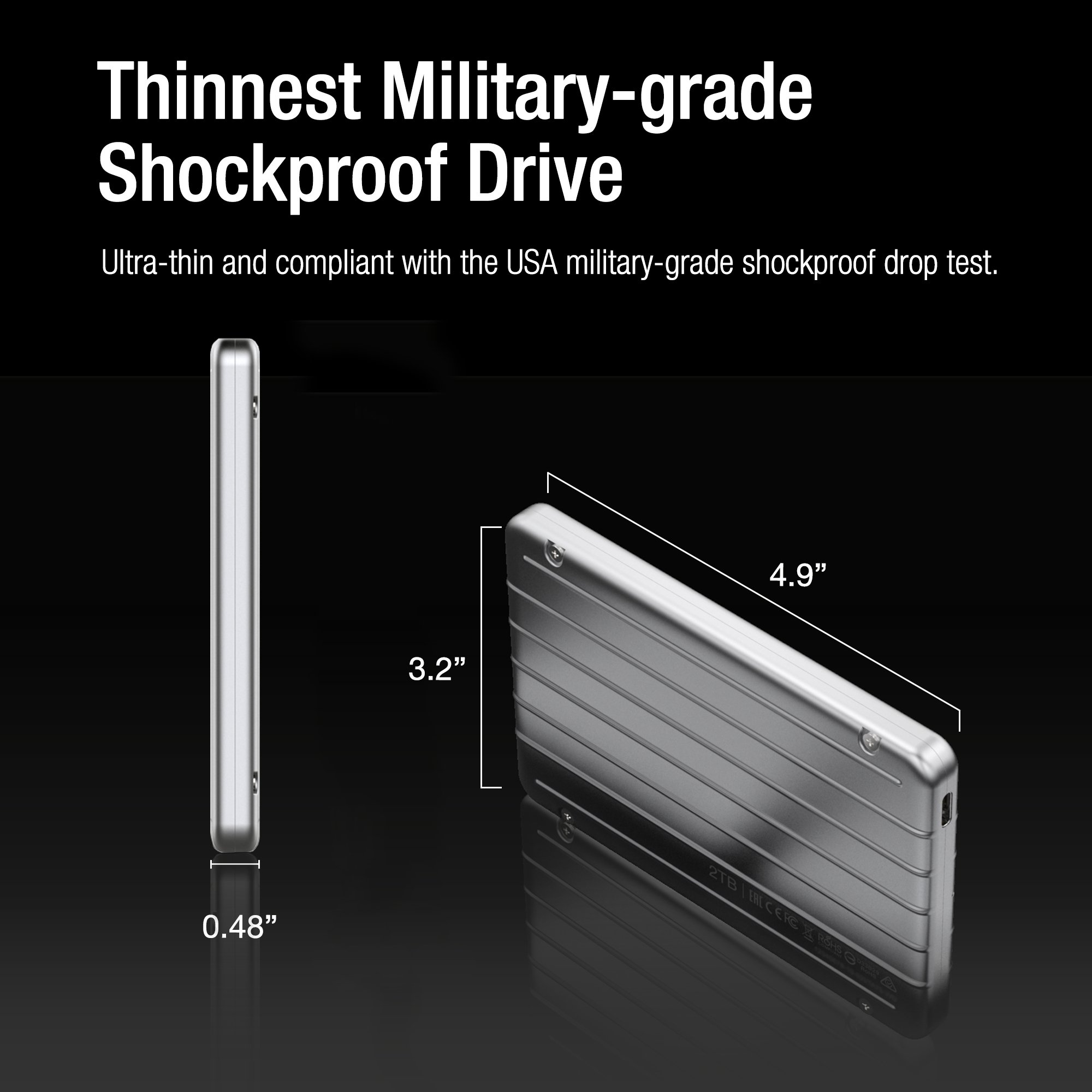 Silicon Power 1TB Ultra Slim Armor A75 Shockproof/Anti-Scratch USB 3.0 (USB 3.1 Gen 1) 2.5" Portable External Hard Drive for for PC, Mac, Xbox One, Xbox 360, PS4-Aluminum, Silver