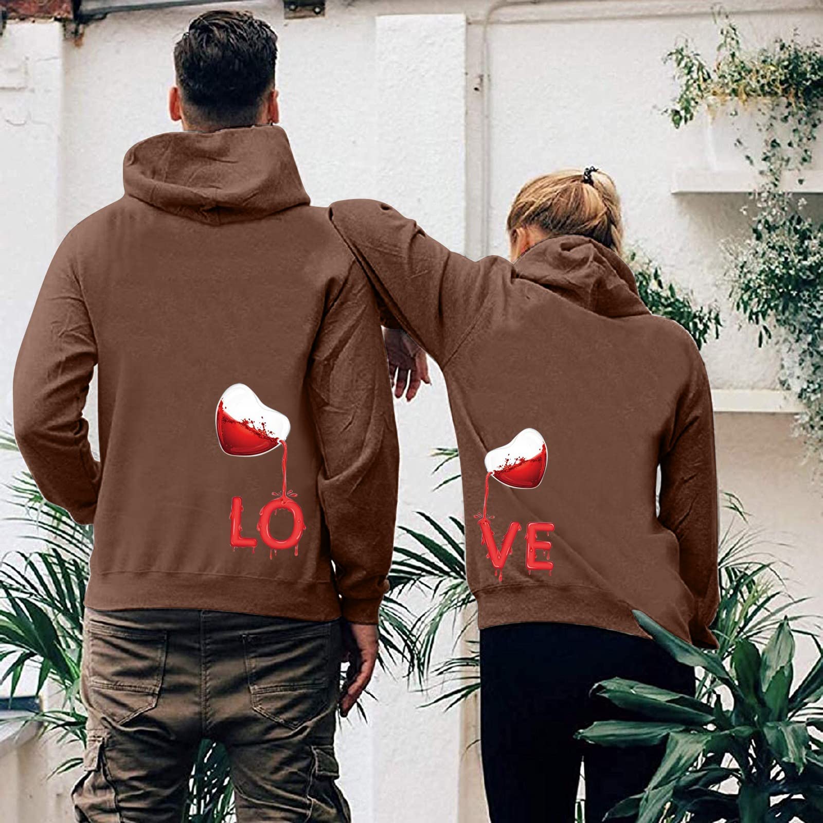 YKARITIANNA Couple Matching Hoodie Cute Love Heart Sweatshirt Long Sleeve Casual Valentine's Day Pullover Couple Sweatshirt
