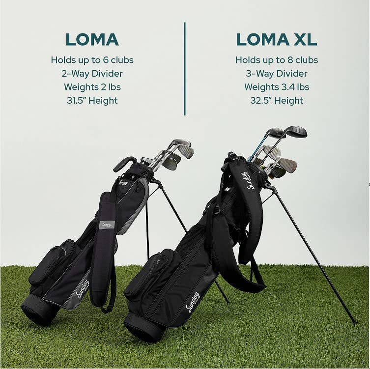 Sunday Golf Loma XL Bag - Golf Bag with Strap and Stand β Easy to Carry Pitch n Putt Golf Bag β Golf Stand Bag for The Driving Range, Par 3 and Executive Courses 3.4 pounds (Midnight Green)