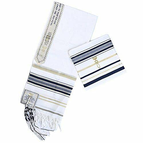 Shofars From Afar Navy Blue Messianic Tallit Talit Prayer Shawl 72" x 22" w/Matching cloth zipper bag - Designed by Dr. Rick Kurnow