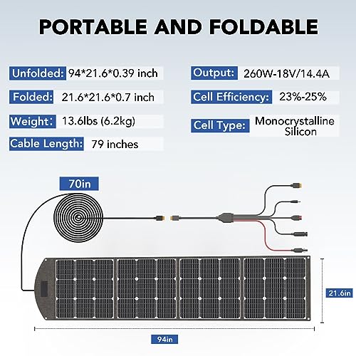TISHI HERY 260W Solar Panel for Power Station Generator, Portable Solar Charger Kit 18V Foldable Solar Cell Solar Charger with MC-4 High-Efficiency Battery Charger for Outdoor Camping Van RV Trip