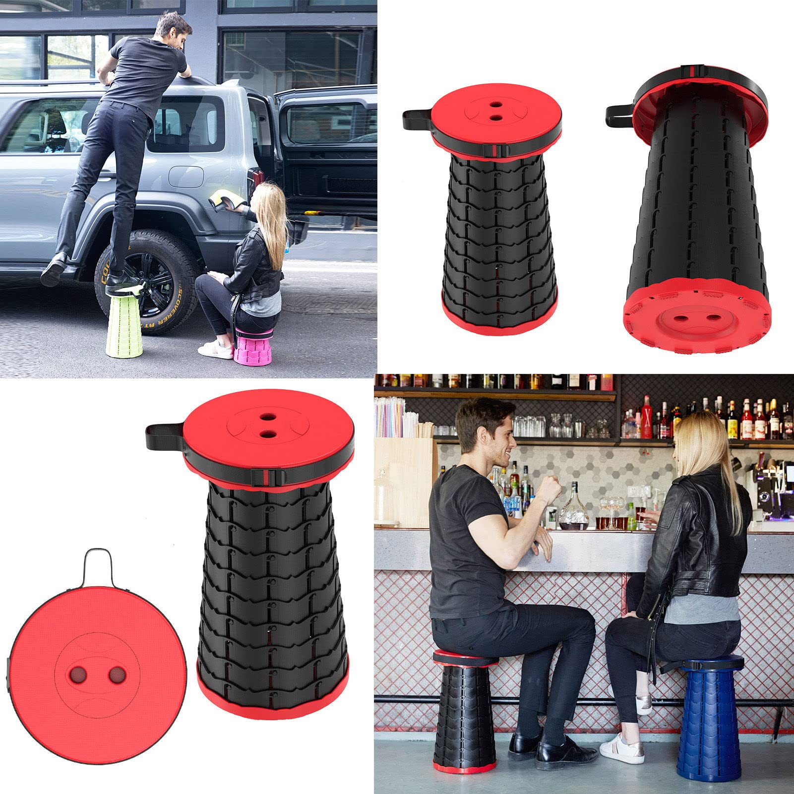 ZUOTEN 2-Piece Upgraded Portable Telescopic Stool Folding Stool Lightweight Outdoor Folding Chair Suitable for Camping Beach g Adjustable Stool Maximum Weight 300 pounds (Color 2)