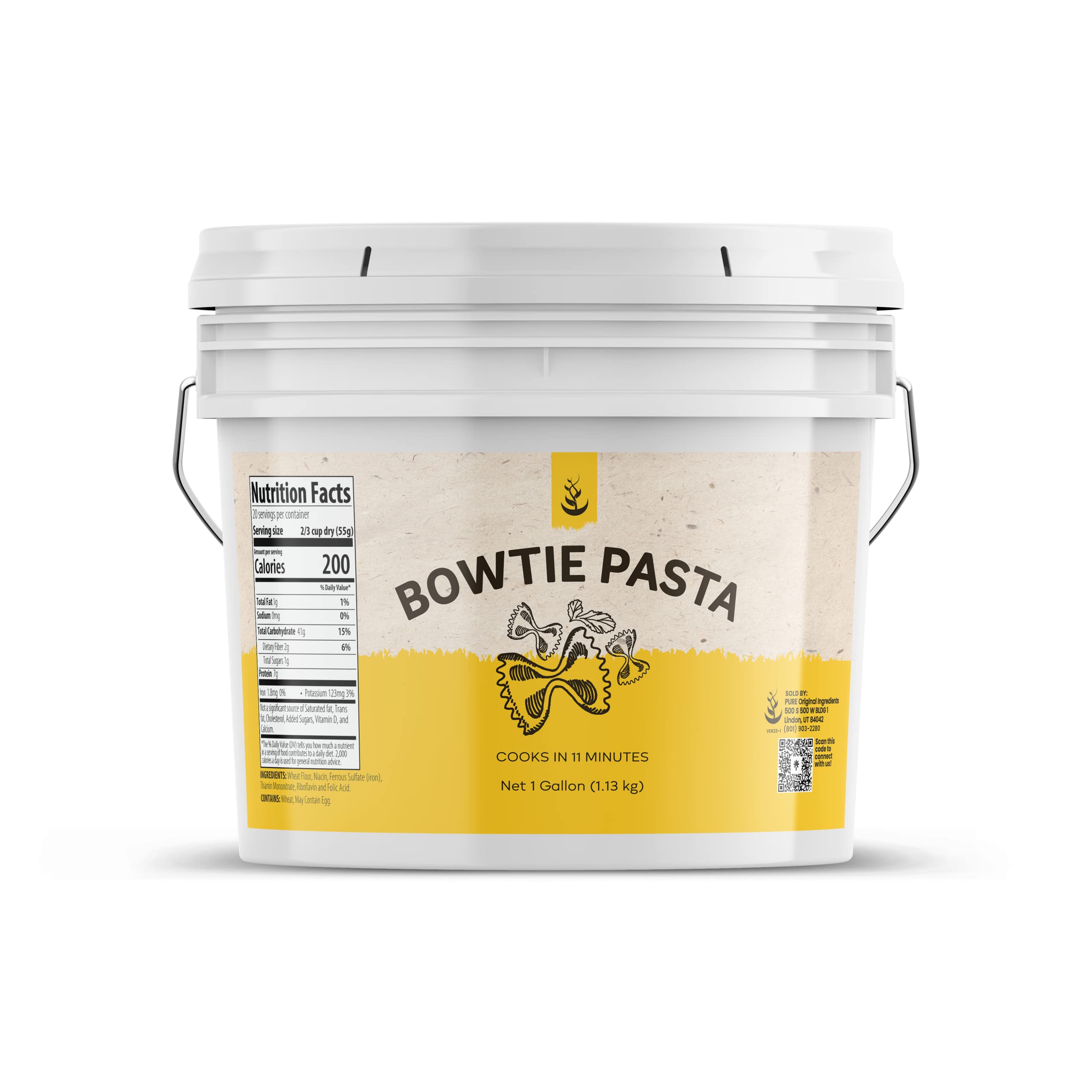 Pure Original Ingredients Bowtie Pasta (1 Gallon) Classic Farfalle White Pasta For Salads and Bakes.