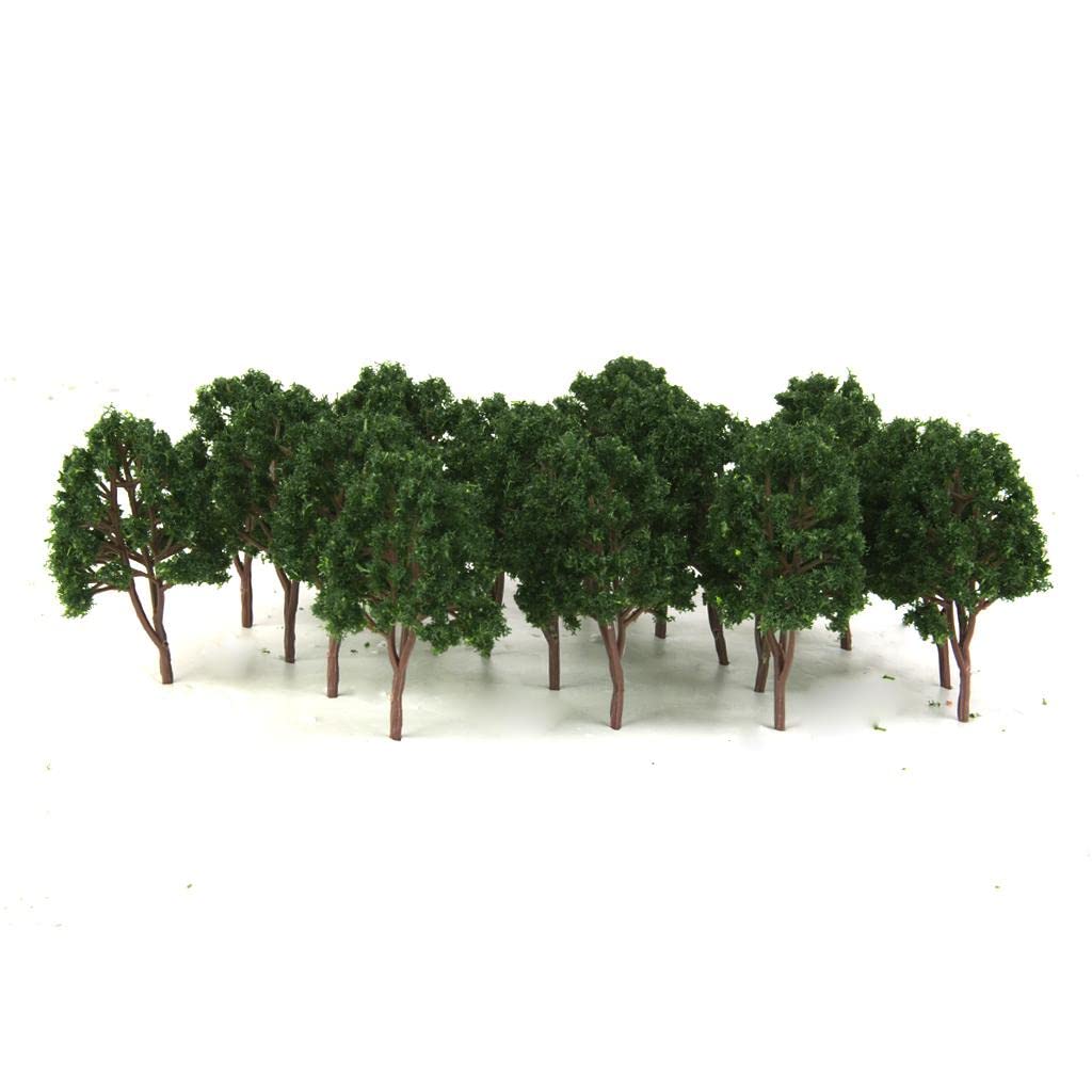 Tiuimk Pack of 20 Dark Green Plastic Model Trees for N Scale Train Layout
