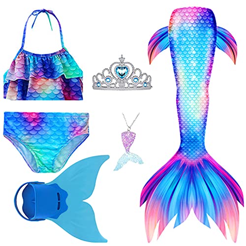 Rainbow Swimmable Mermaid Tail Bikini Sets with Monofin Swimware Girls Kids Cospaly Gift GB63 8T