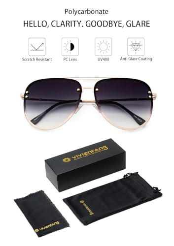 VIVIENFANG Oversized Aviator Sunglasses Womens Trendy 2025 Big Gold/Gradient PC Lens Desinger Sun Glasses for Women 87247E