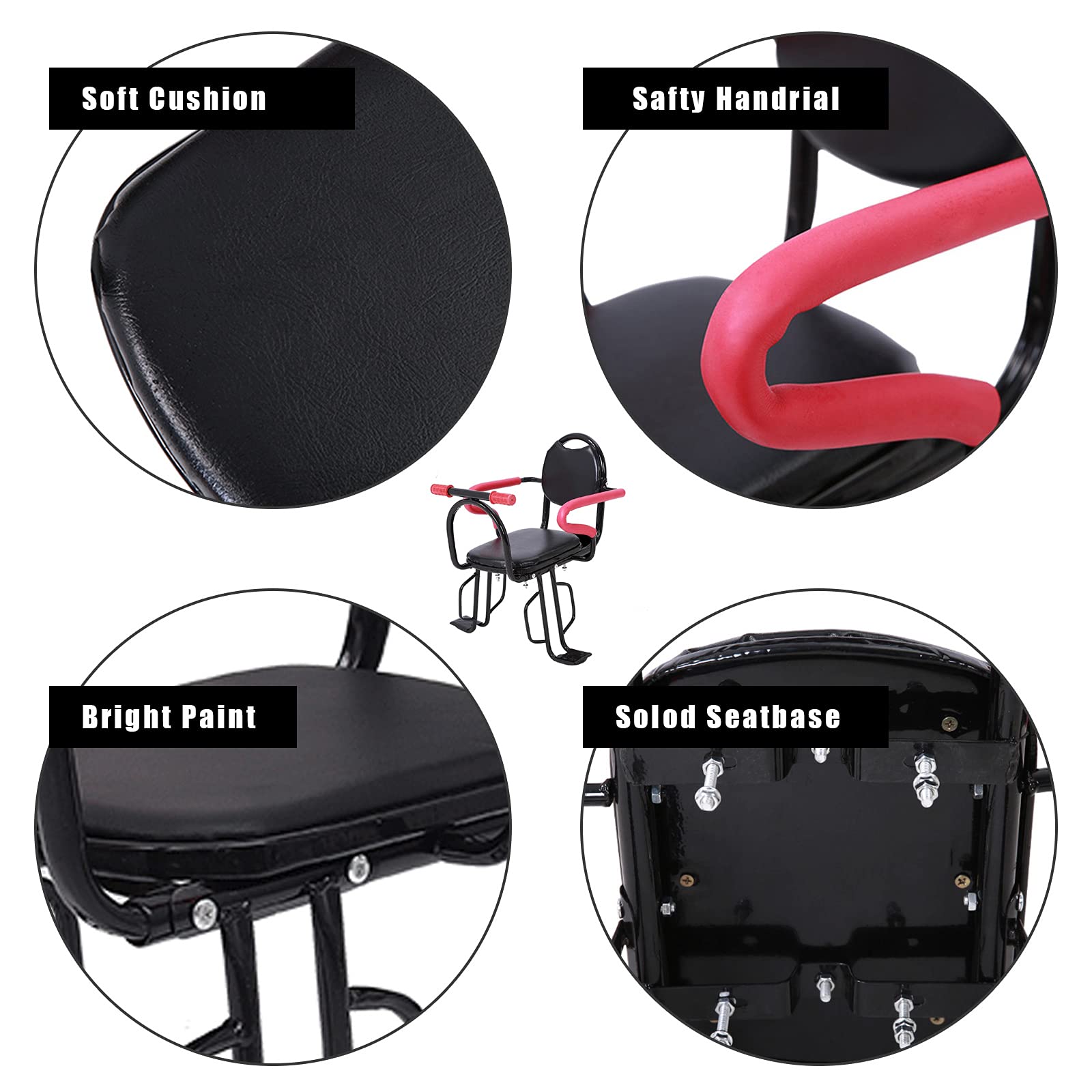 TWSOUL Rear Bicycle Seat for Child, Quick Dismounting Mount Kid Carrier, with Non-Slip Armrests, Protective Netand Pedals Padded Seat Belt, with Installation Tools (UP to 120 Pound)