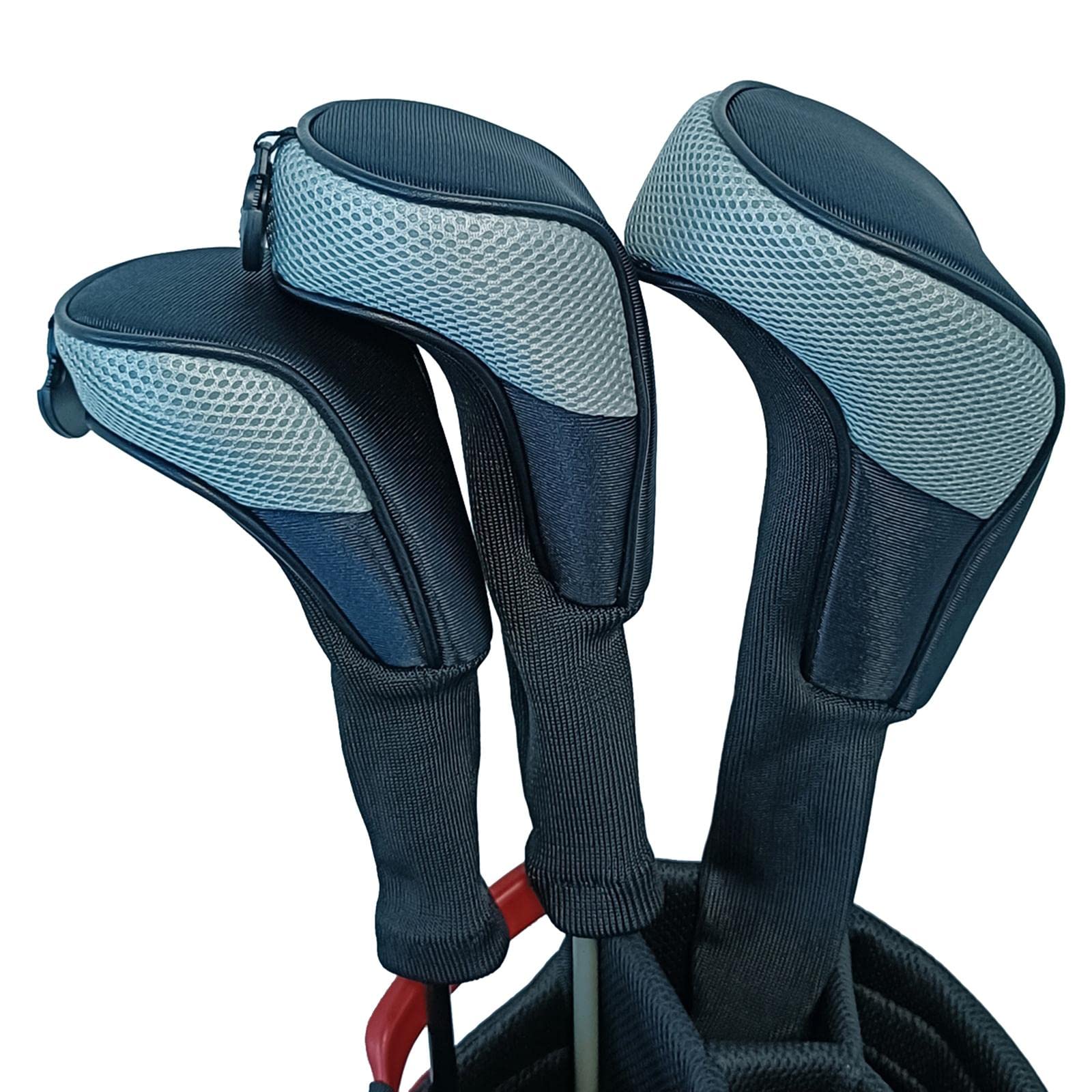 Yiju 3Pcs Durable Golf Wood Head Cover Driver Covers with Number Tag Long Neck Club Headcover Protector Guard Equipment Golfer Gift, Gray