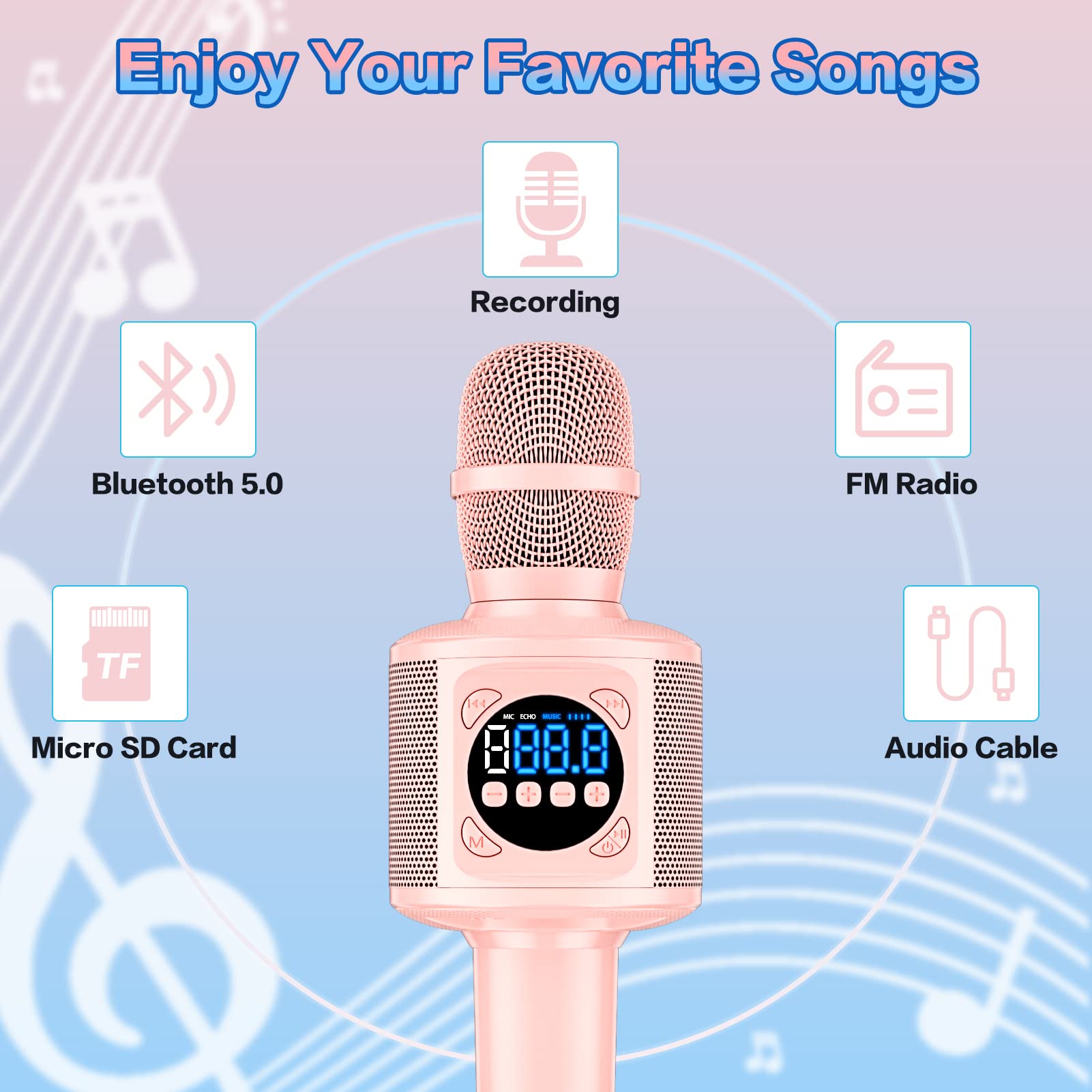 YLL Car Karaoke Microphone, Wireless Bluetooth Microphone Portable Handheld Mic Speaker with Magic Voices, Great Gifts for Girls Boys Adults All Age C17(P-ink)