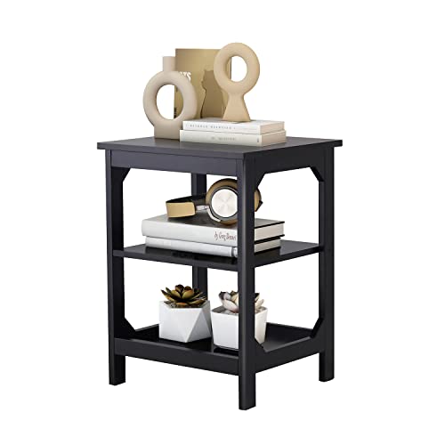 TaoHFE Black Side Table 3-Tier Narrow,Black End Table with Storage Shelves,Black Side Tables Living Room Small Bedside Stand,Wooden Nightstand,Corner Shelf,End Table for Small Spaces Bedroom Office