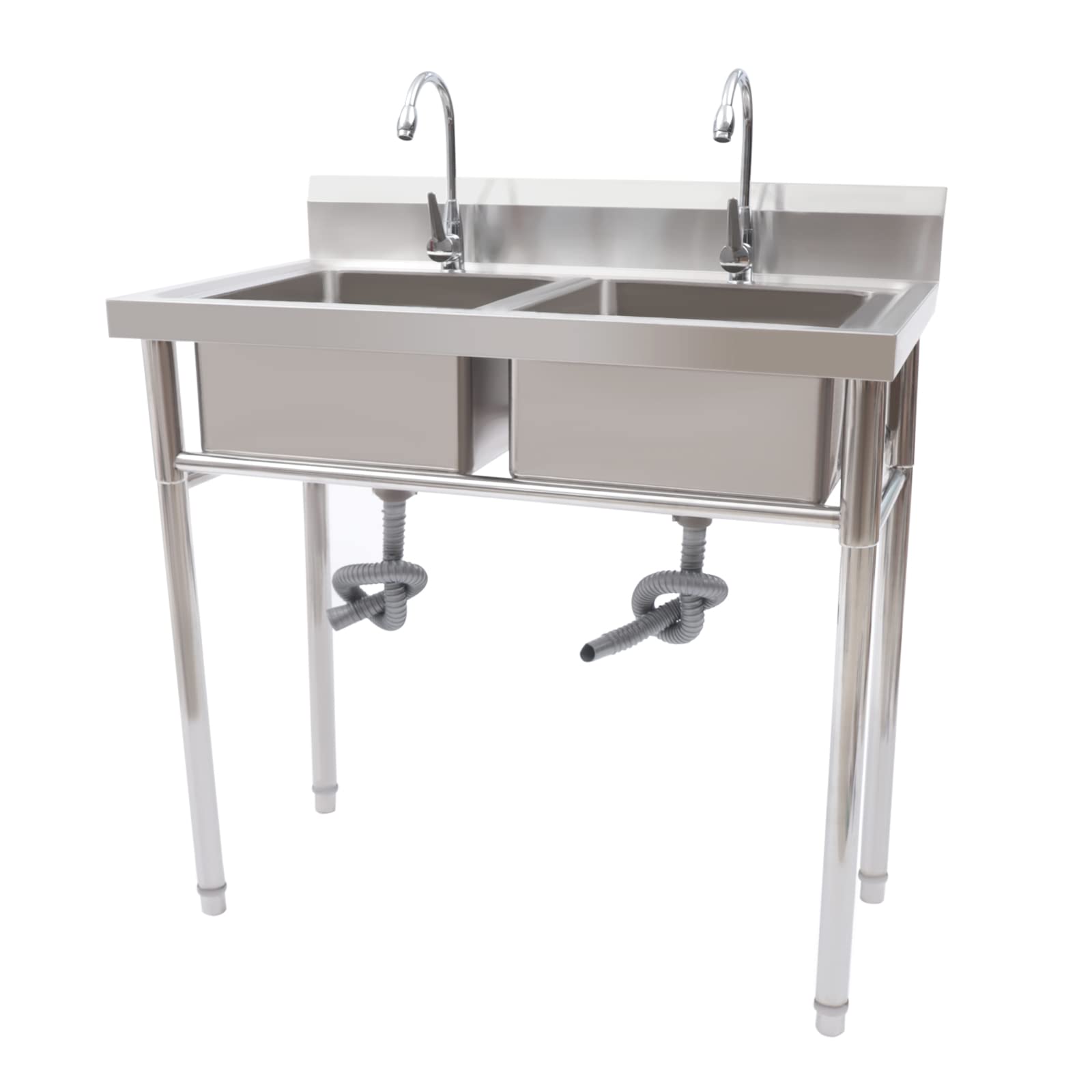 PaNeTnya Free Standing Double Bowl Sink,Commercial Stainless Steel Kitchen Sink,2 Compartment Utility Sink with Faucet for Garage,Restaurant,Kitchen,Laundry Room