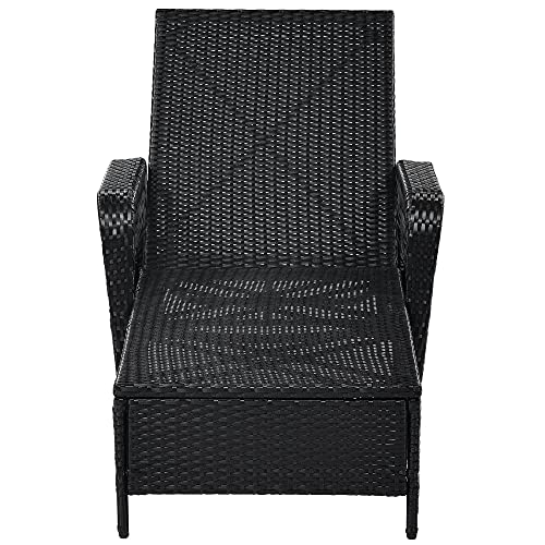 Patio Chaise Lounge Chair Outdoor Pool Beach, Brown PE Rattan Wicker Reclining Chair Djustable Backrest, Removable Cushion (Beige), Steel Frame Set of 2 (1)