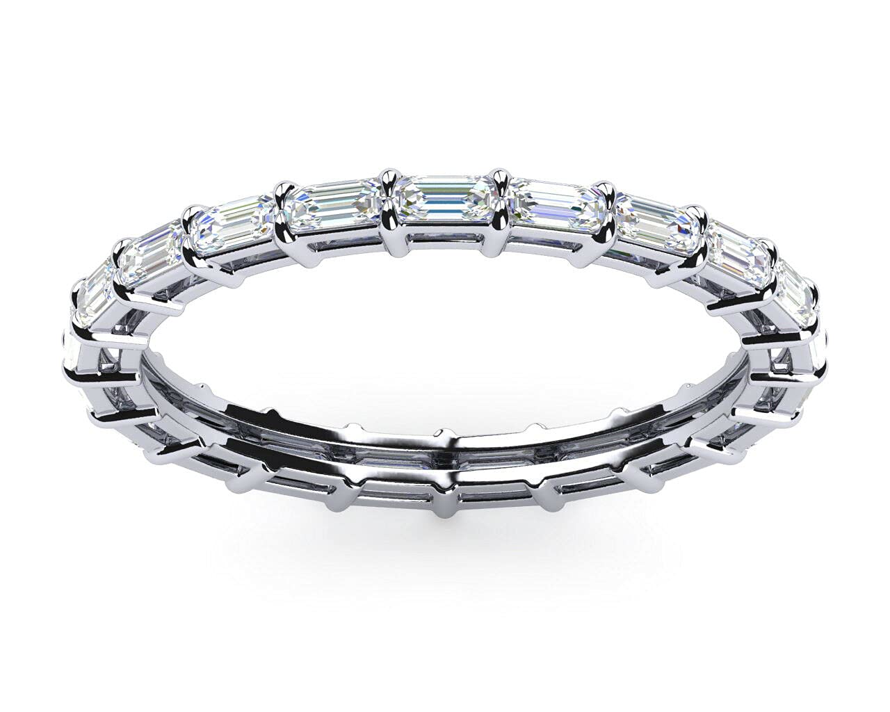 V Touch Baguette Cut D/VVS1 Diamond Full Eternity Anniversary Wedding Band Ring For Women's 14K White Gold Plated 925 Sterling Sliver (6.5)