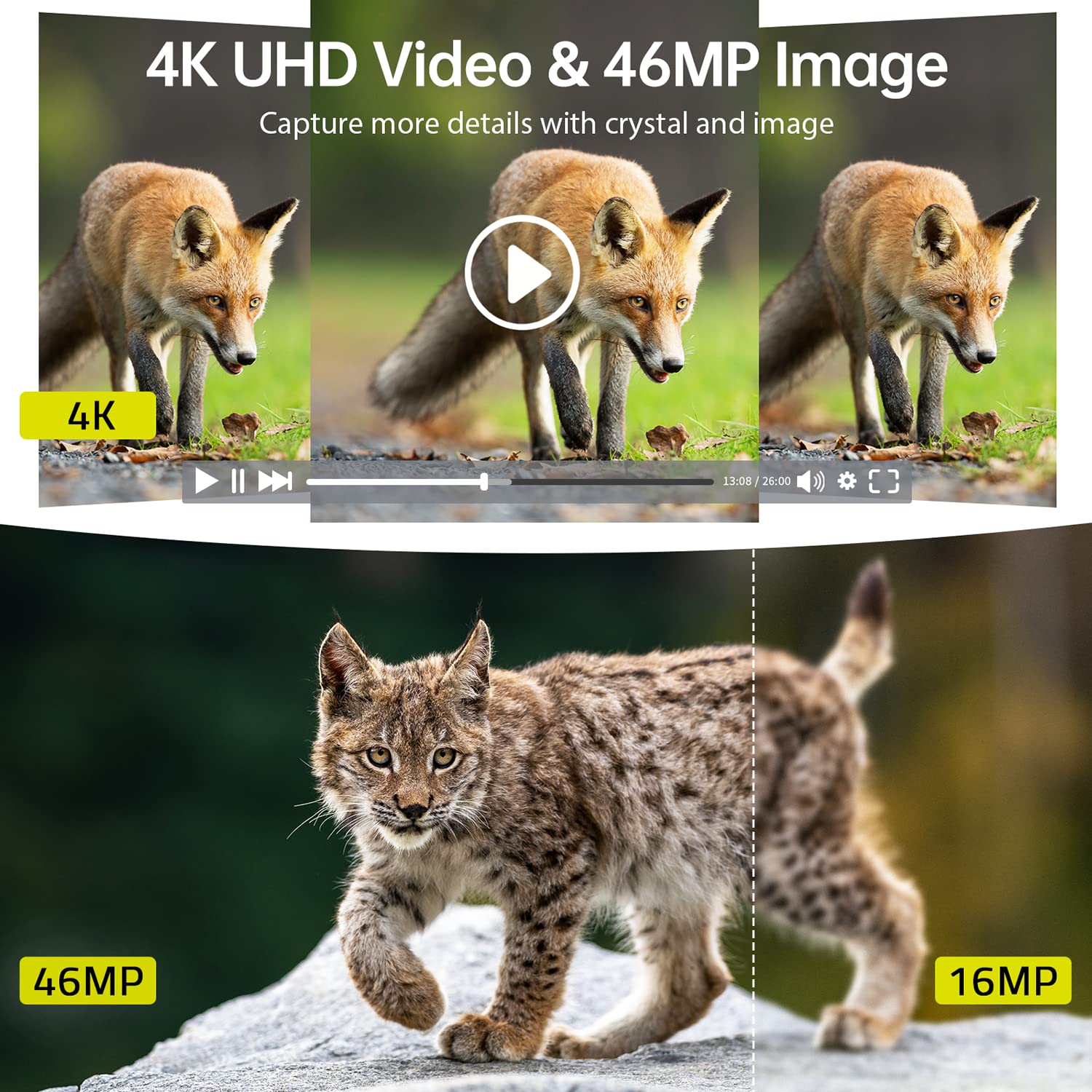 VOOPEAK Solar Trail Camera 4K 30fps - WiFi Bluetooth 46MP Hunting Game Camera - 120° Detection Angle Motion Sensor Night Vision IP66 Waterproof for Wildlife Trace