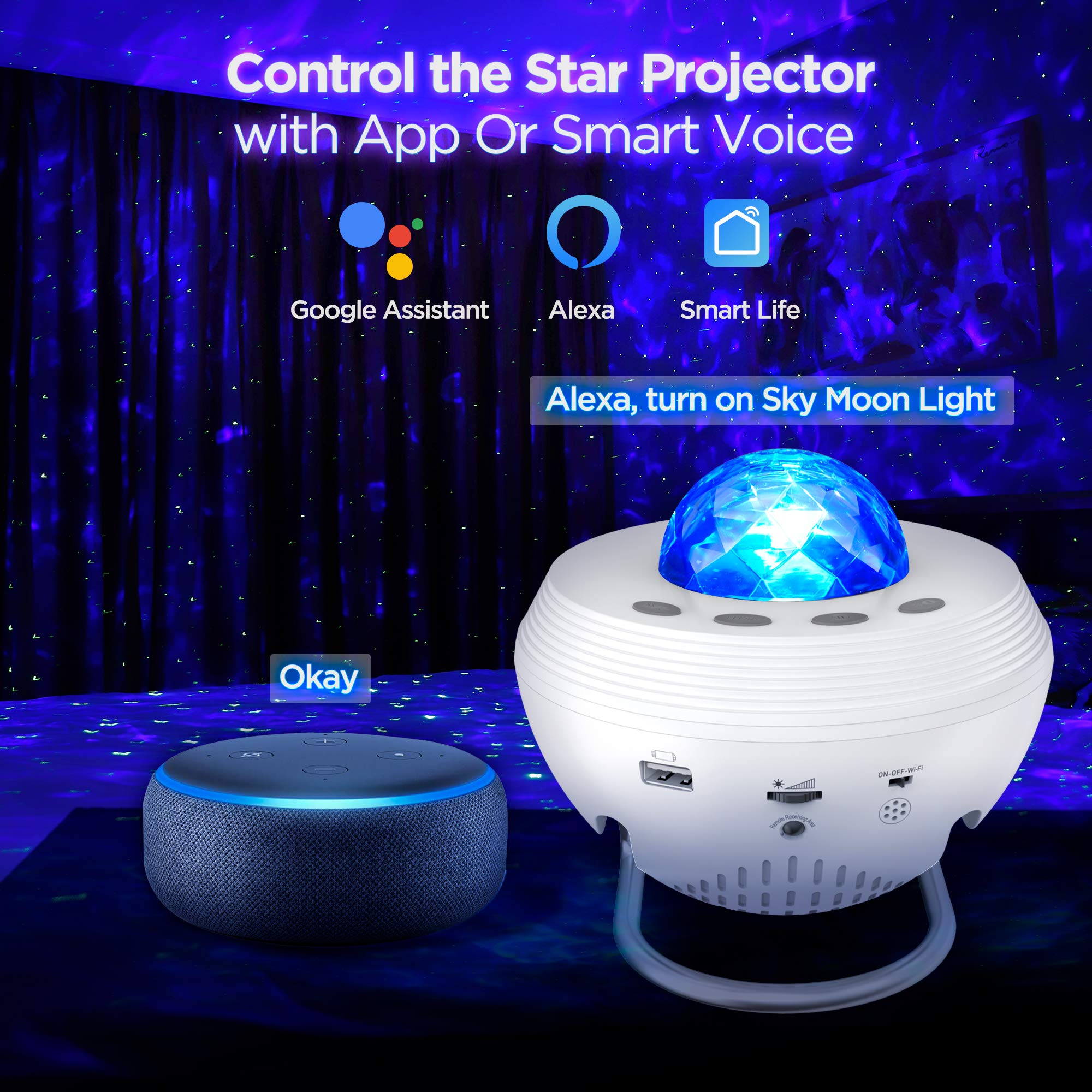 Star Projector & Night Light Projector, Galaxy Light Projector for Bedroom,Kids, Starry Light Projector with Smart App & Alexa, 10 Lighting Modes, Bluetooth, Remote, Sound-Activated and Auto-Off Timer