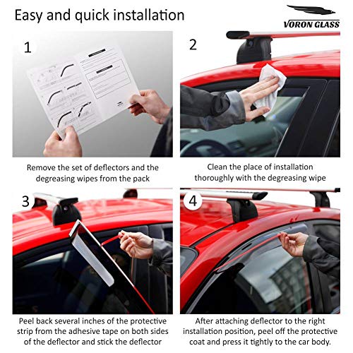 Voron Glass Tape-on Extra Durable Rain Guards for Ford Focus 2012-2018, Window Deflectors, Vent Window Visors, 4 Pieces - 120188