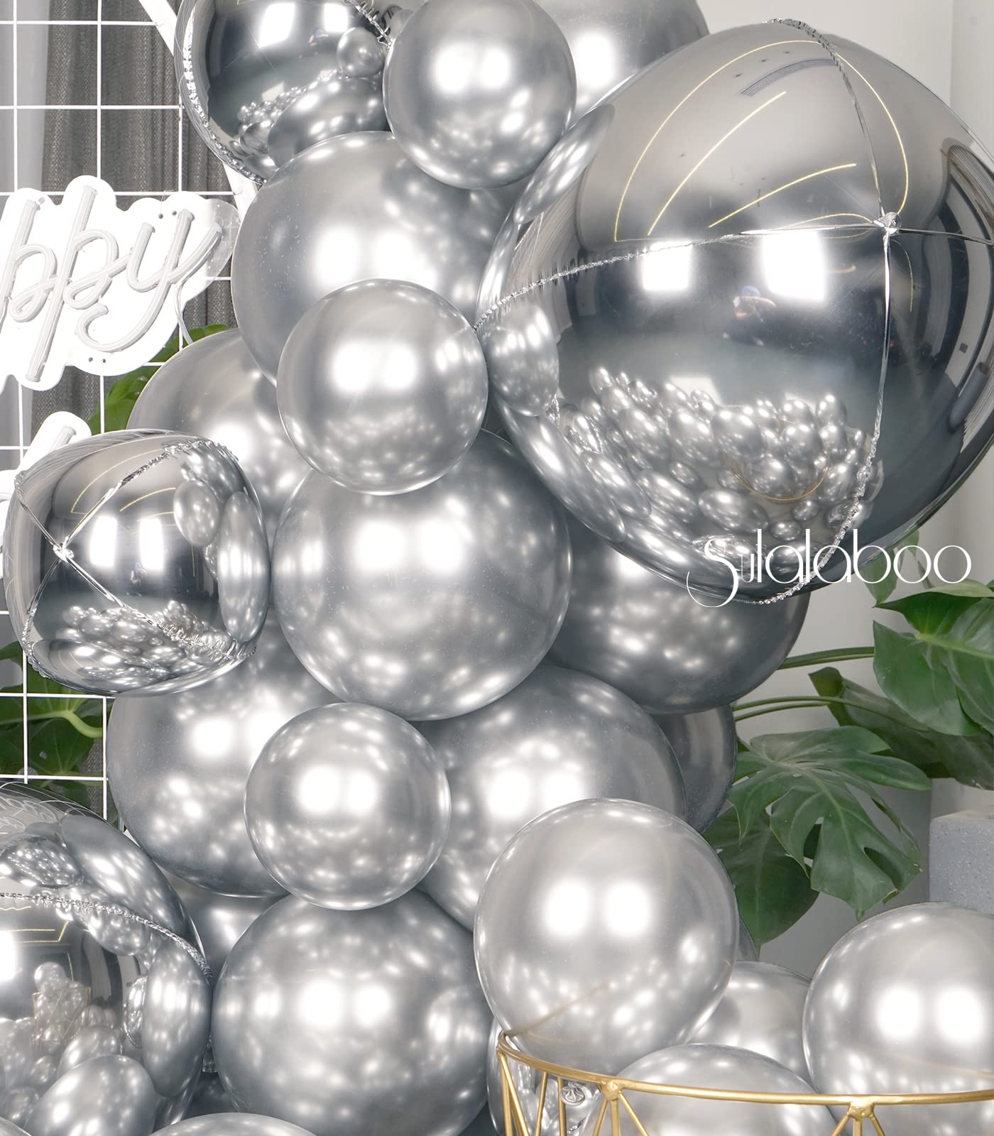 SULALABOO Silver Metallic Balloons Arch Garland Kit 75PCS Shiny Helium Latex Chrome Shiny Different Size Balloon Set for Birthday Anniversary Baby Shower Wedding Party Decorations