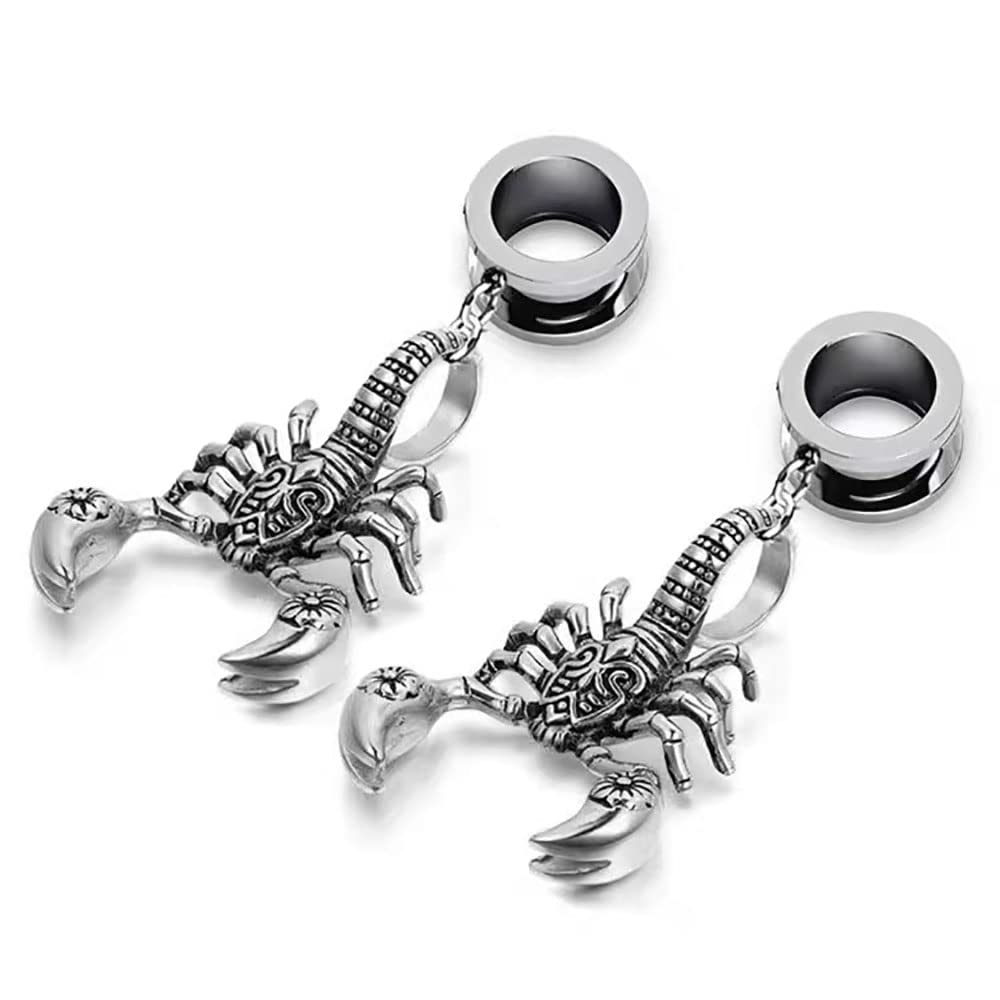 WEGB Scorpion Pendant Ear Plugs,Stainless Steel Tunnel Plug Gauge Earrings for Stretched Ears