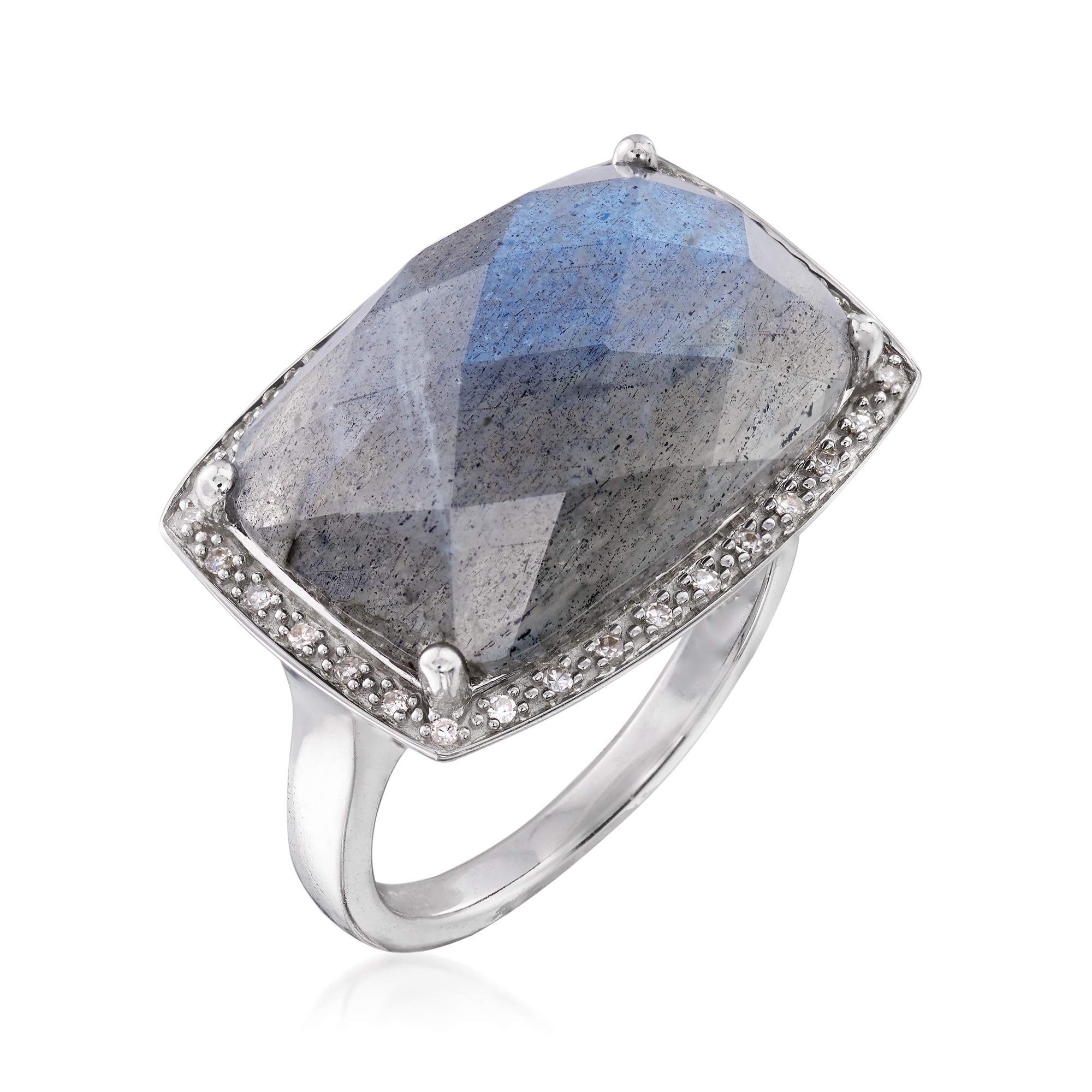 Ross-Simons Labradorite and .10 ct. t.w. Diamond Ring in Sterling Silver. Size 8