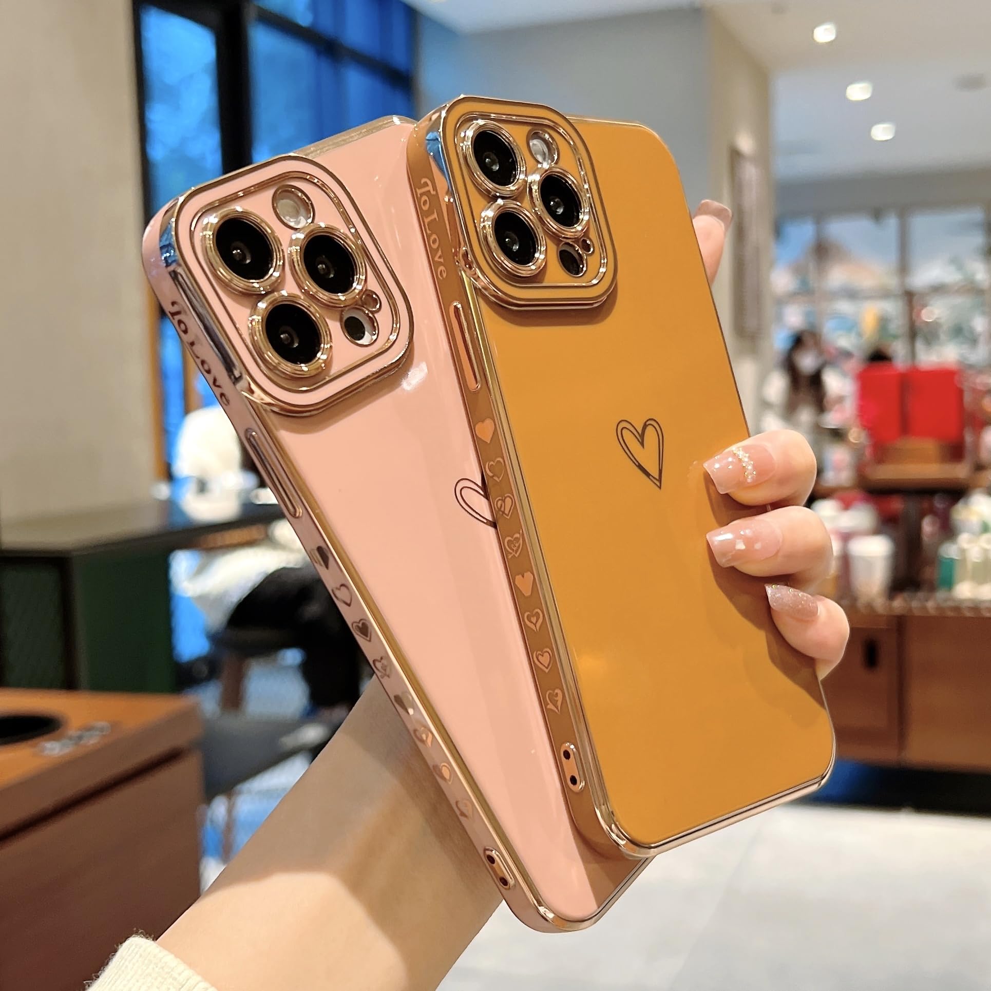 ROUTDOM Compatible with iPhone 12 Pro Max Case for Women Girls Aesthetic Cute Cool Luxury Trendy Gold Heart Design,Slim Thin Silicone Shockproof Protective Phone Cover for iPhone 12 Pro Max（Black）
