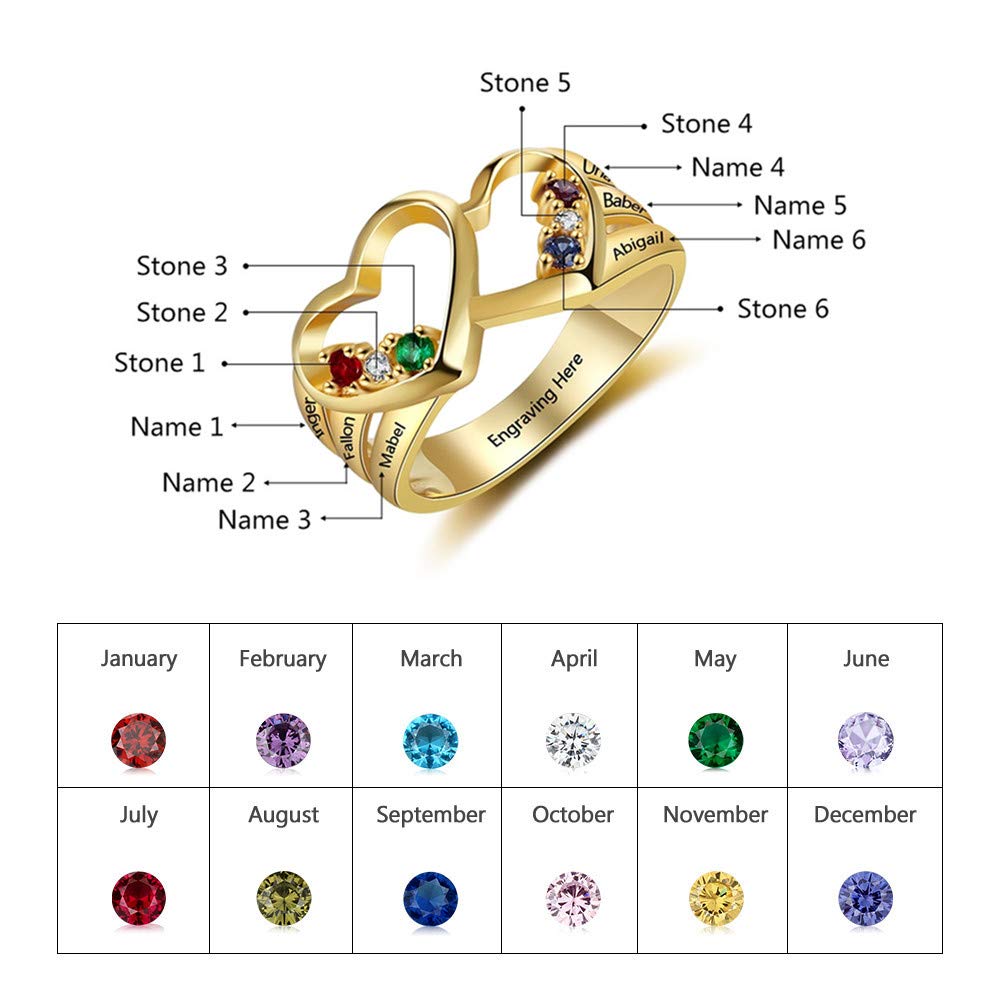 Personalized 6 Simulated Birthstones Rings for Grandmother Mothers Rings Anniversary Rings for Women (gold, 9)
