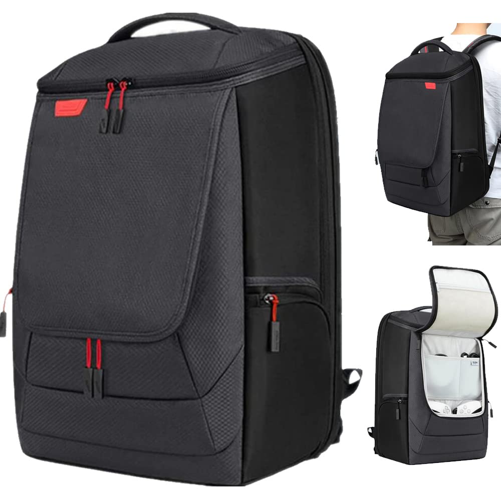 U/R Fenmaru Waterproof Game Backpack Travel Carrying Case Storage Bag for Sony PS5 Game Console (Black)