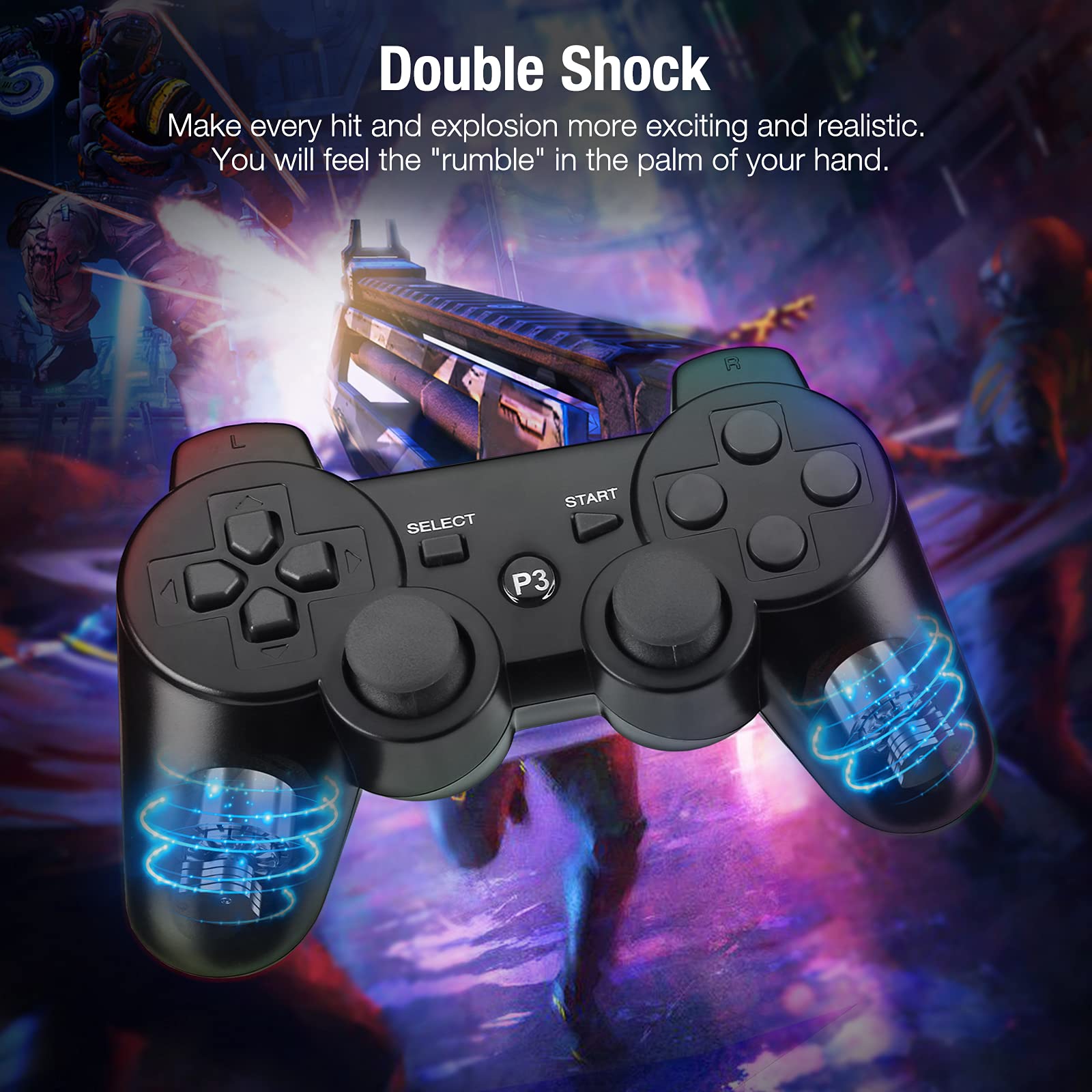 Powerextra Wireless Controller Compatible with PS-3, 3 Pack High Performance Gaming Controller with Upgraded Joystick for Play-Station 3