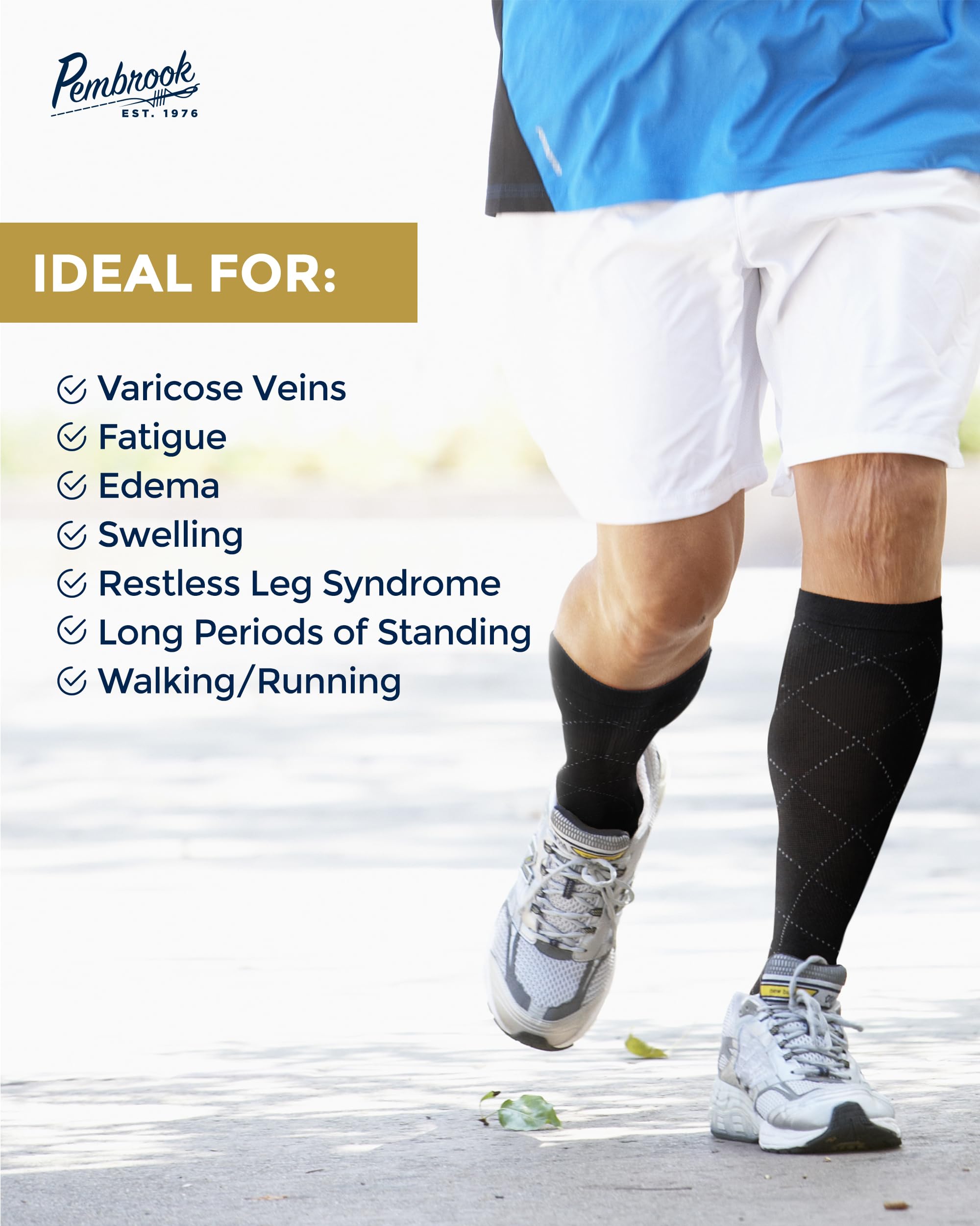 Pembrook Light Compression Socks for Men - 6 Pairs | 8-15 mmHg Cotton Compression Socks Men | Polkadots, Stripes, Argyle, Grey, Black Compression Socks for Men | Support Socks for Men