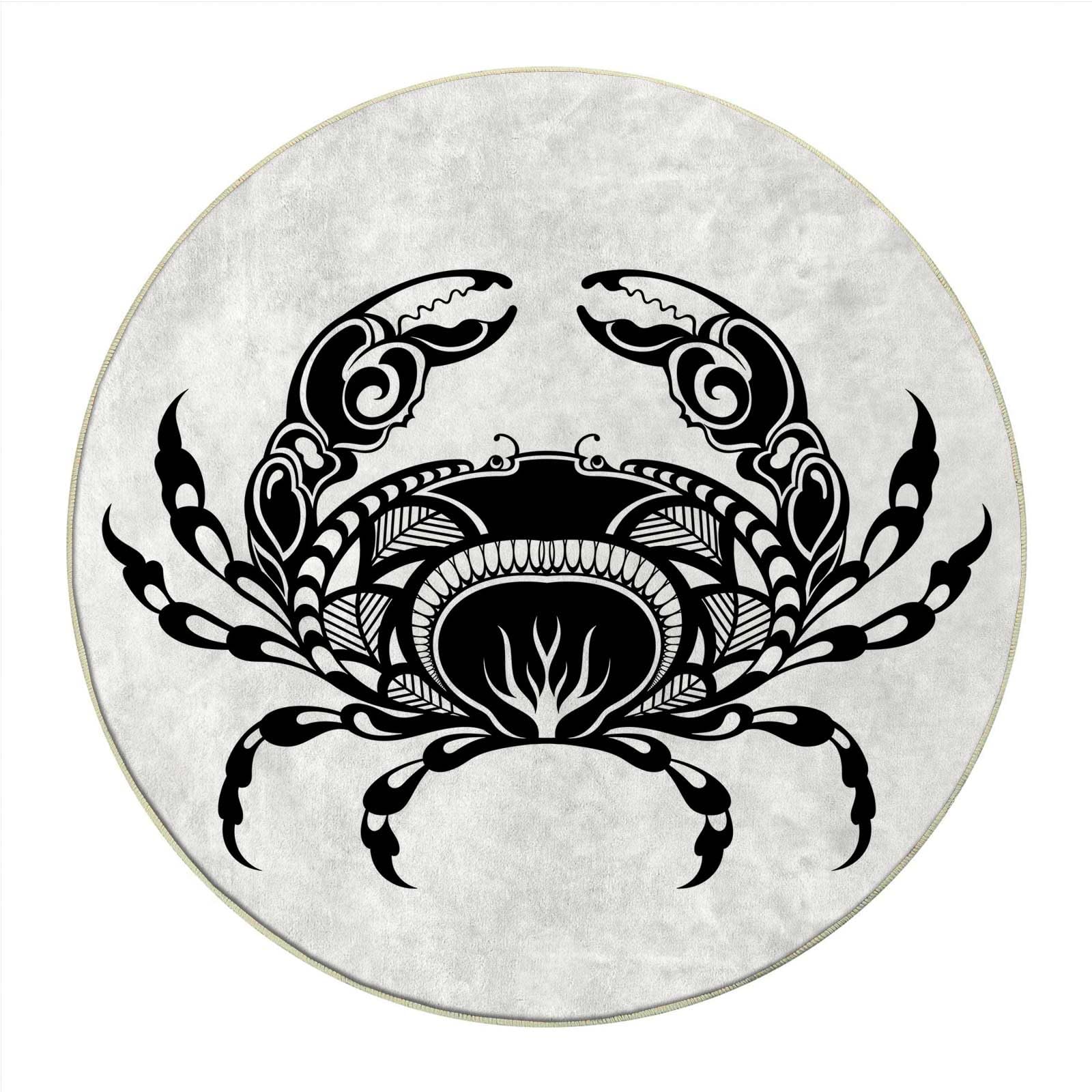 Round Chair Mat for Carpet Crabs Floor Protector Mats Black White Desk Chair Mats for Home Office Floor Carpets 2 FT