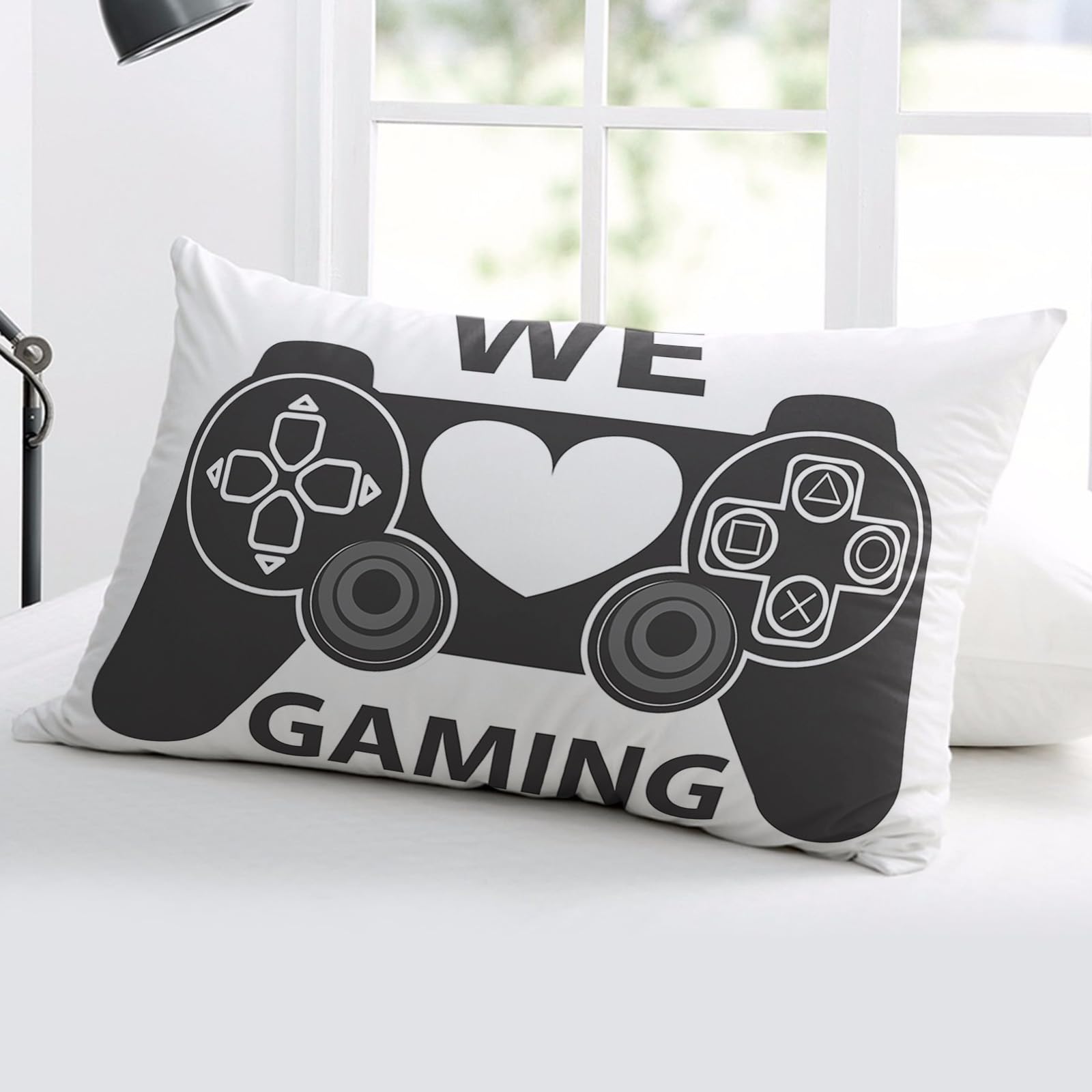 Pillow Covers 20x36 Inch - King WE Gaming Gray Gamepad Continuous Joystick Soft Brushed Microfiber Pillowcases with Hidden Zipper Closure Bed Pillow Shams for Bedroom Sofa Car
