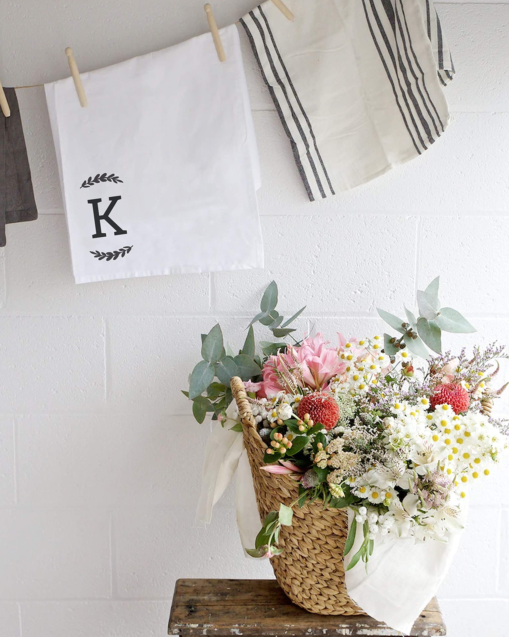 The Cotton & Canvas Co. Personalized Single Monogram Initial K Soft Absorbent Kitchen Tea Towel, Flour Sack Towel, Dish Cloth