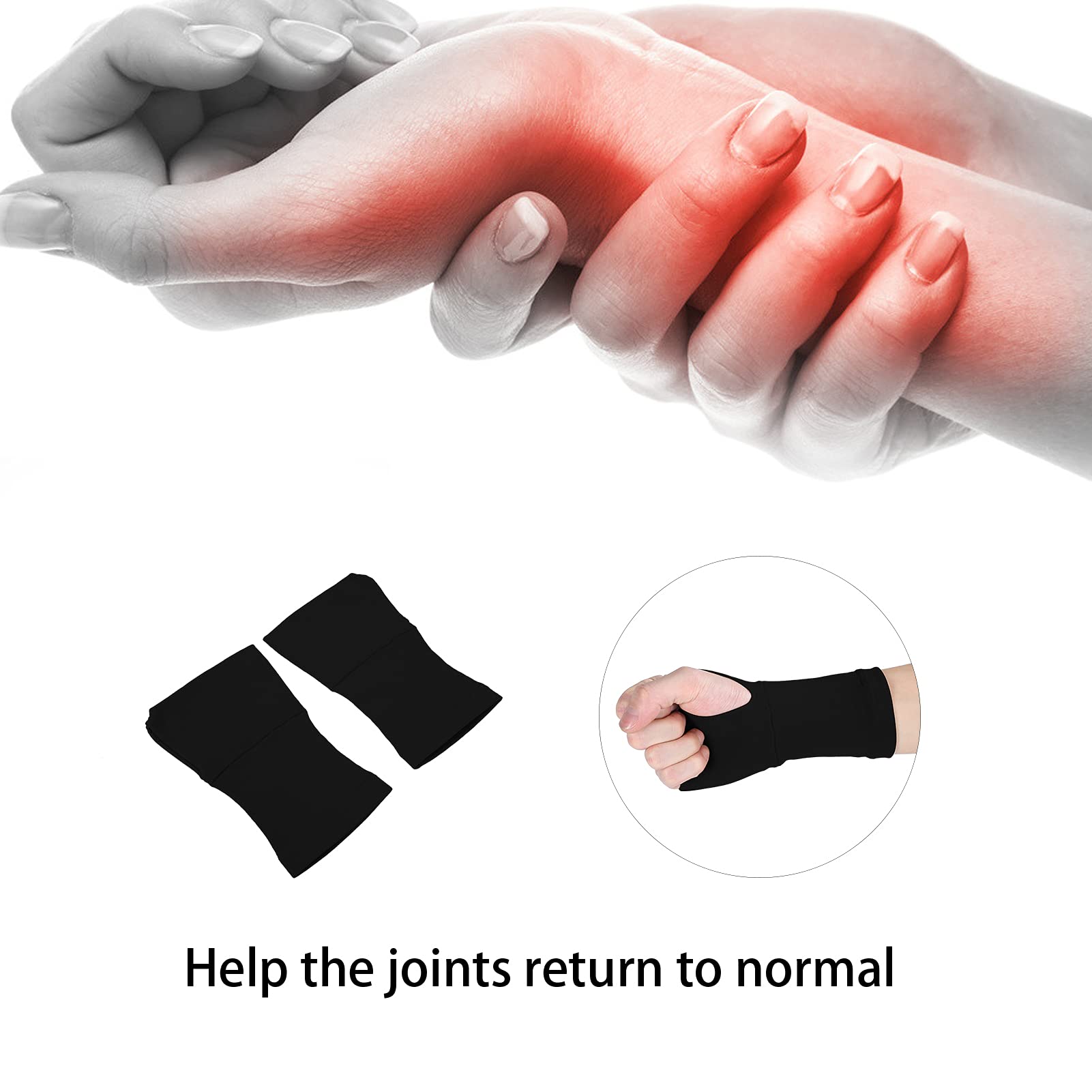 Wrist Support Compression Sleeve Wrist Palm Hand Elastic Brace for Carpal Tunnel, Wrist Pain, Arthritis, Black (1 Pair)(L)