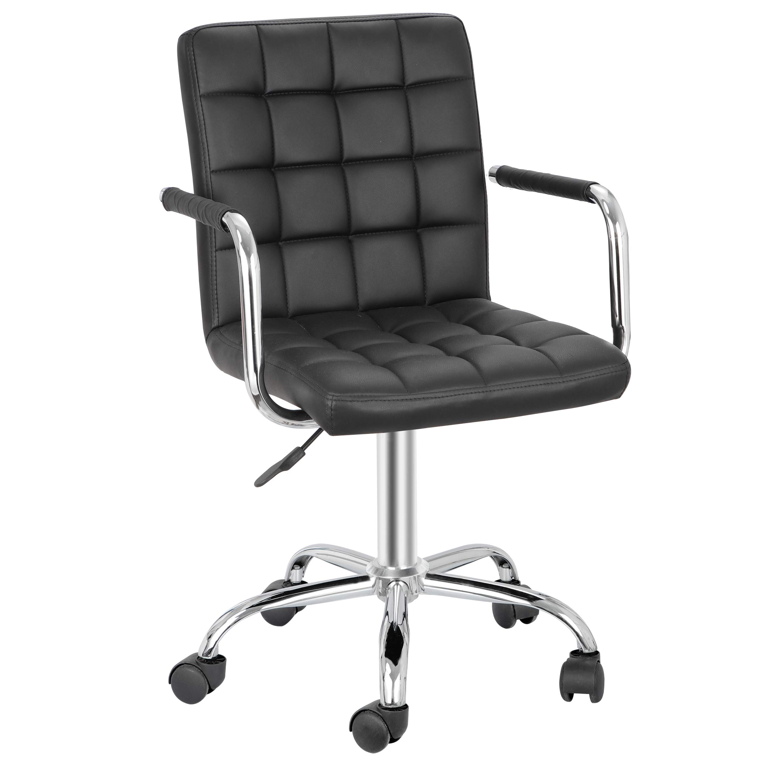 SUPER DEAL Modern Mid-Back Desk Office Chair with Wheels - Height Adjustable Armrests 360° Swivel Home Computer Task Chair (1, Black)