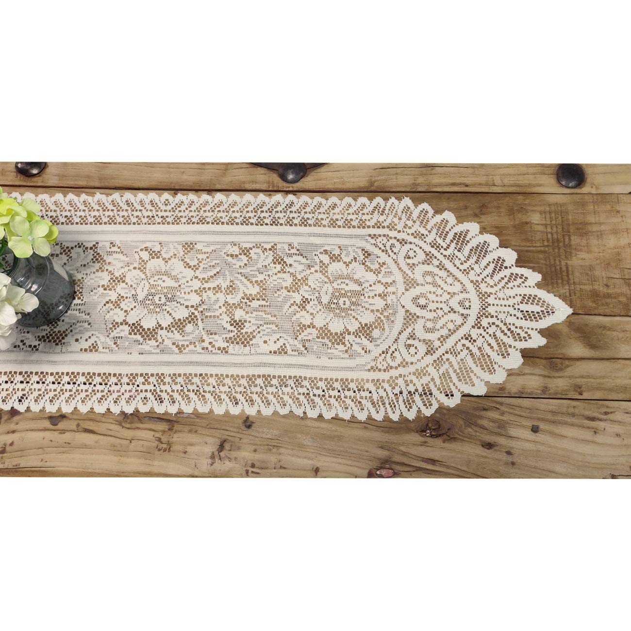 Tinsow 2 Pack Cotton Crochet Lace Rectangular Table Runner Dresser Scarf Doilies (Beige Without Tassels)