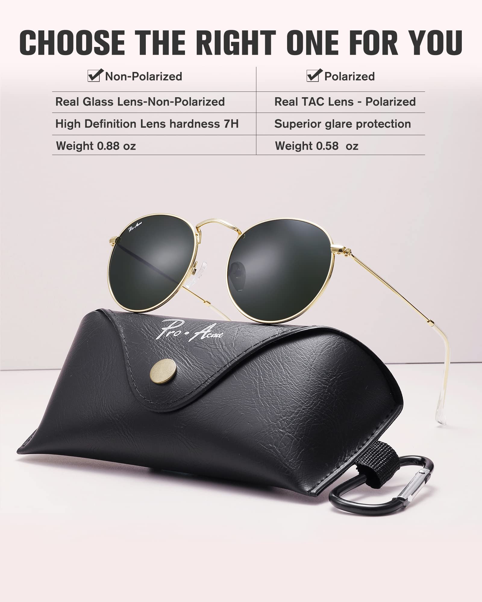 Pro Acme Small Round Sunglasses for Women Men Classic Crystal Glass Lens Retro Circle Metal SunGlasses,50mm (Crystal Grey Lens)