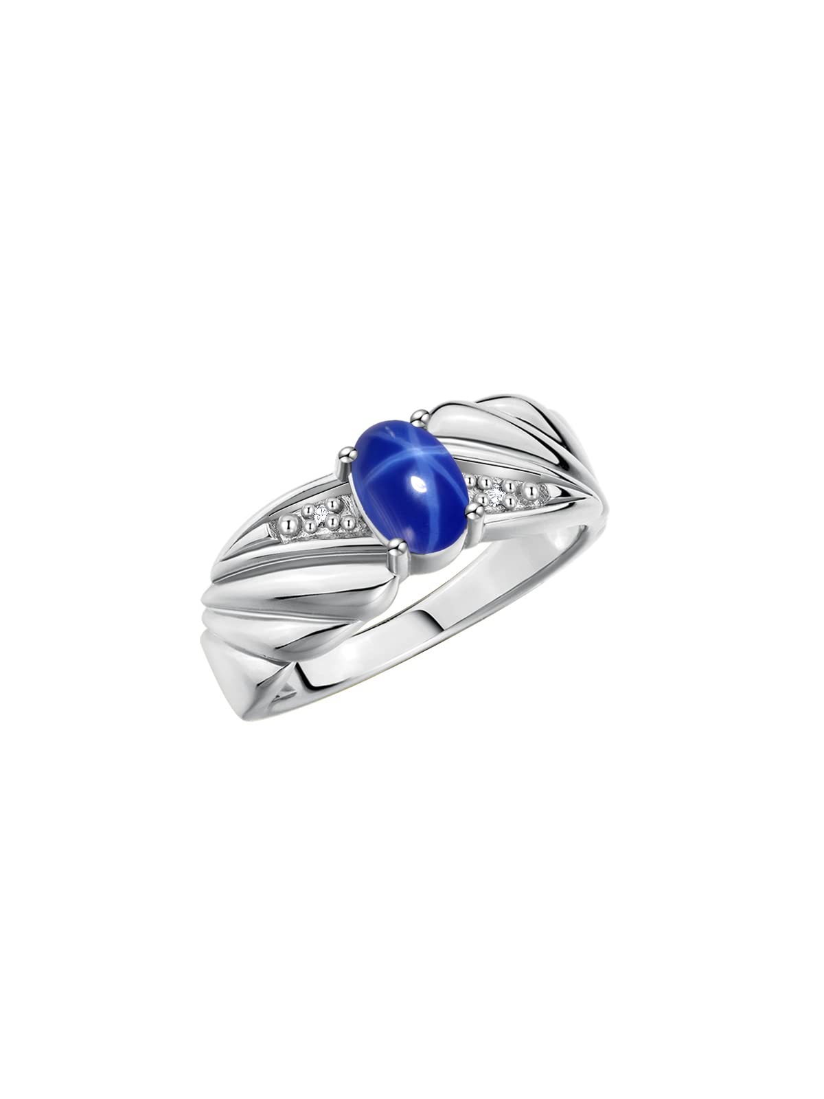 Rylos Rings for Women Sterling Silver Angel Wing Ring 7X5MM Gemstone & Diamonds September Blue Star Sapphire Jewelry for Women Size 8