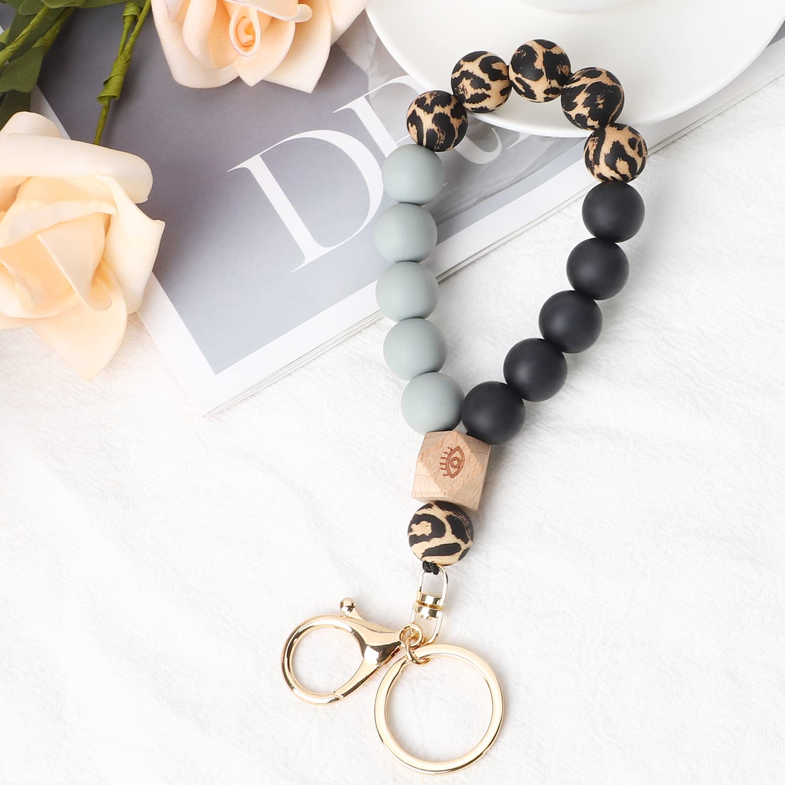 SHANSHUI Wristlet Keychain, Key Ring Bracelet Keychain Silicone Beaded Chains for Women
