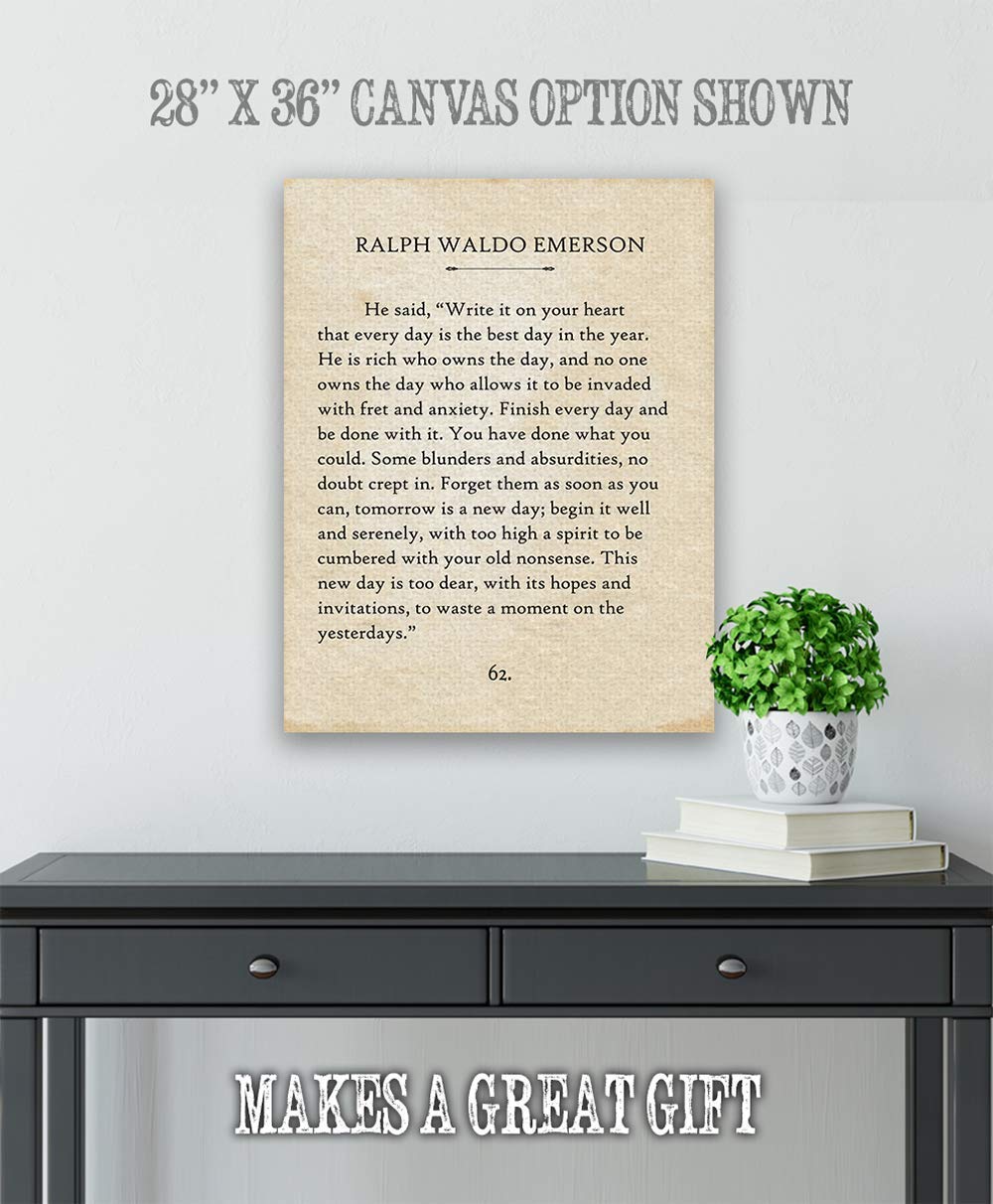 Ralph W Emerson - Write it on Your Heart That Every Day is the Best Day, Classic Home Room Decor, Inspirational Life Quote Wall Art, Book Page Style Gift, Choose Unframed Old Style Poster or Canvas